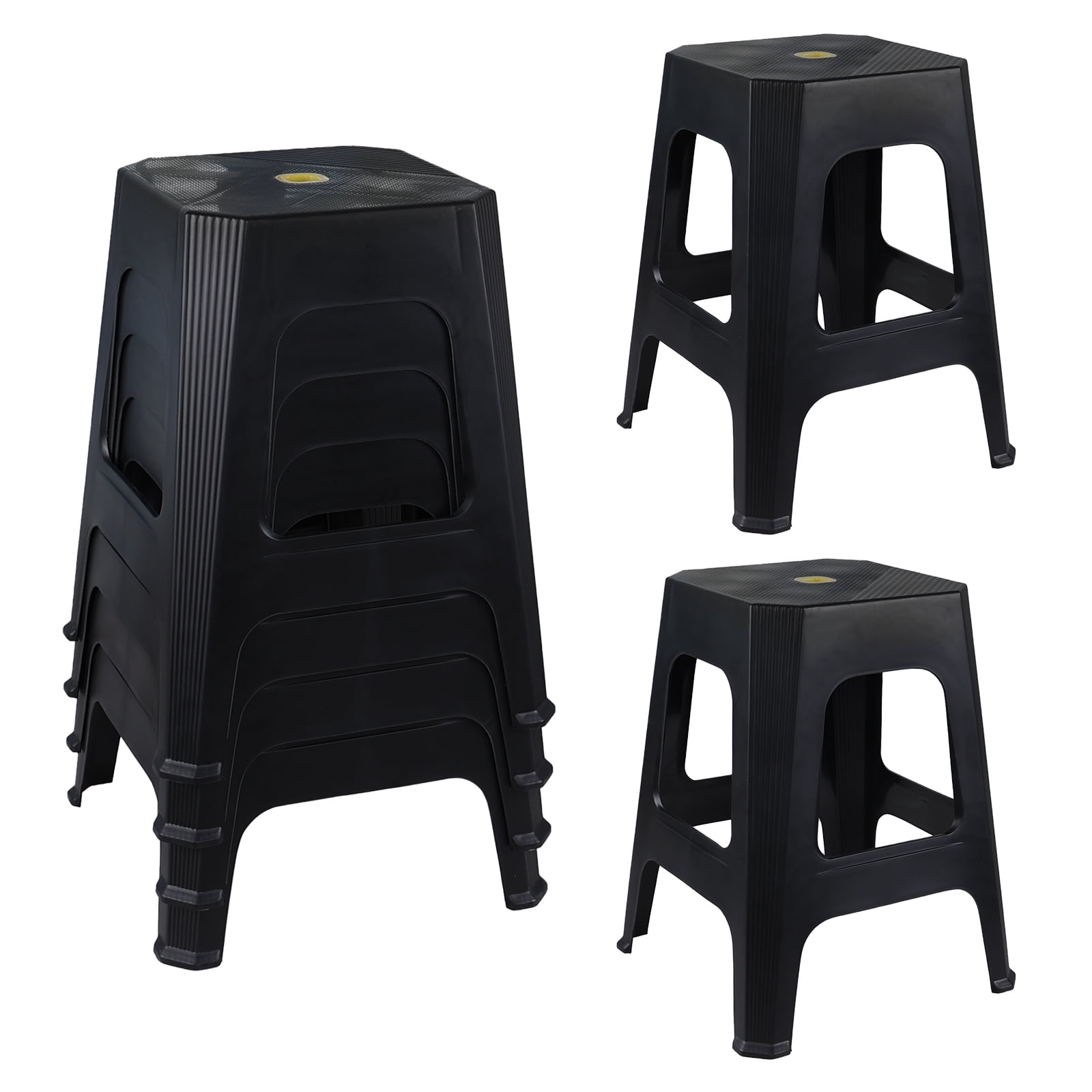 Joyeen 6-Pack Plastic Backless Square Stool, Black Plastic Stackable ...