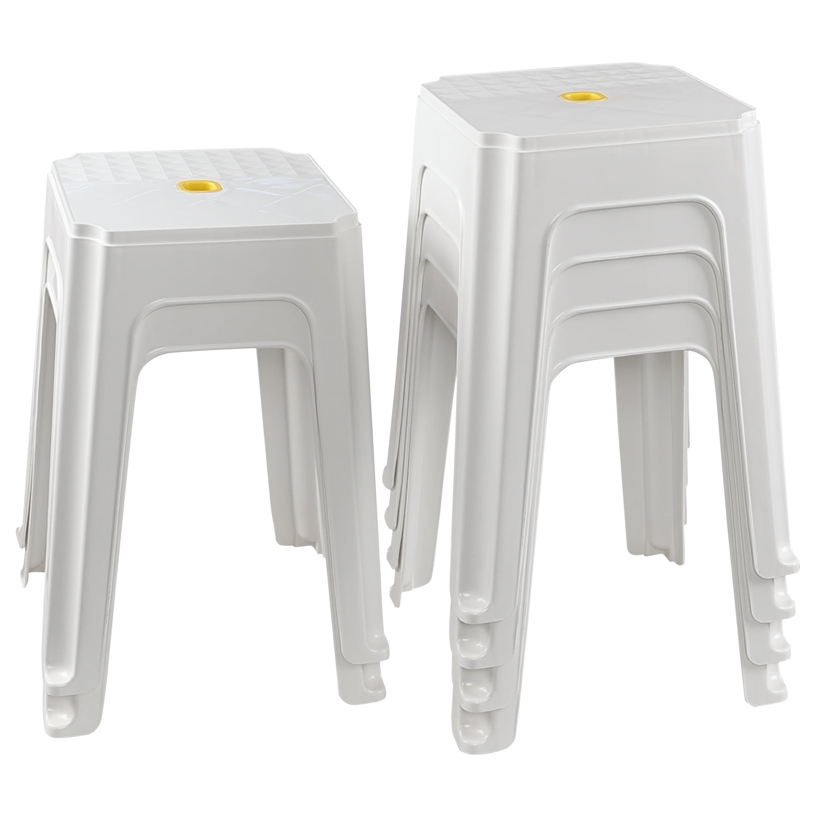 Joyeen 6 Pack Square Plastic Stackable Stool, White Backless Bar Stool ...