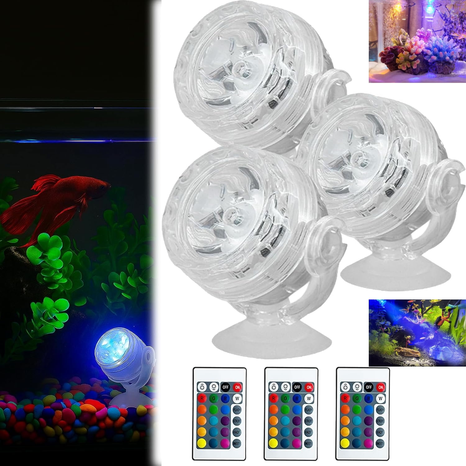 Joyeloo Submersible RGB LED Aquarium Spotlight,180 Degree Rotating Fish ...