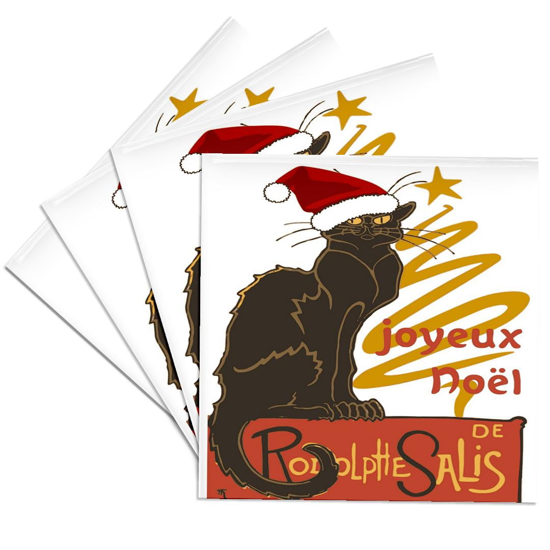 3drose, Joyeux Noel Le Chat Noir with Stylized Golden Tree, Set of 4 ...