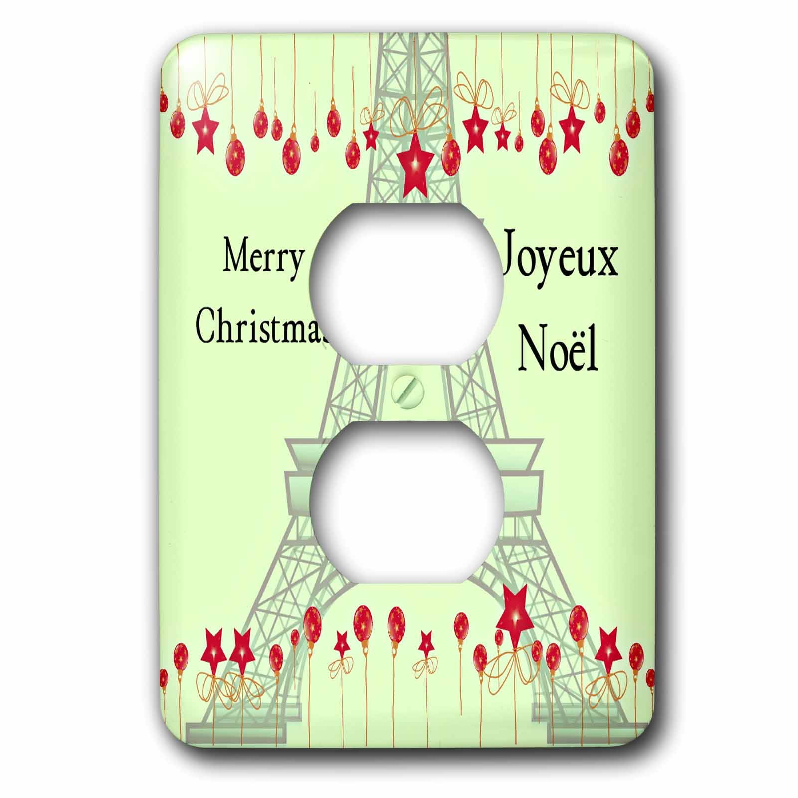 3dRose, Joyeux Noel - Merry Christmas in French - Eiffel Tower, 2 plug ...