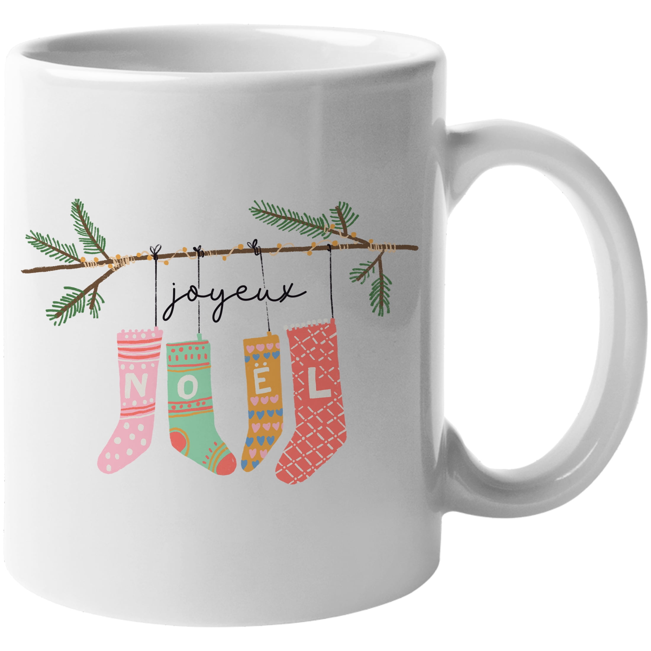 Joyeux Noel, Merry Christmas in French with Stockings Art Merch Gift ...