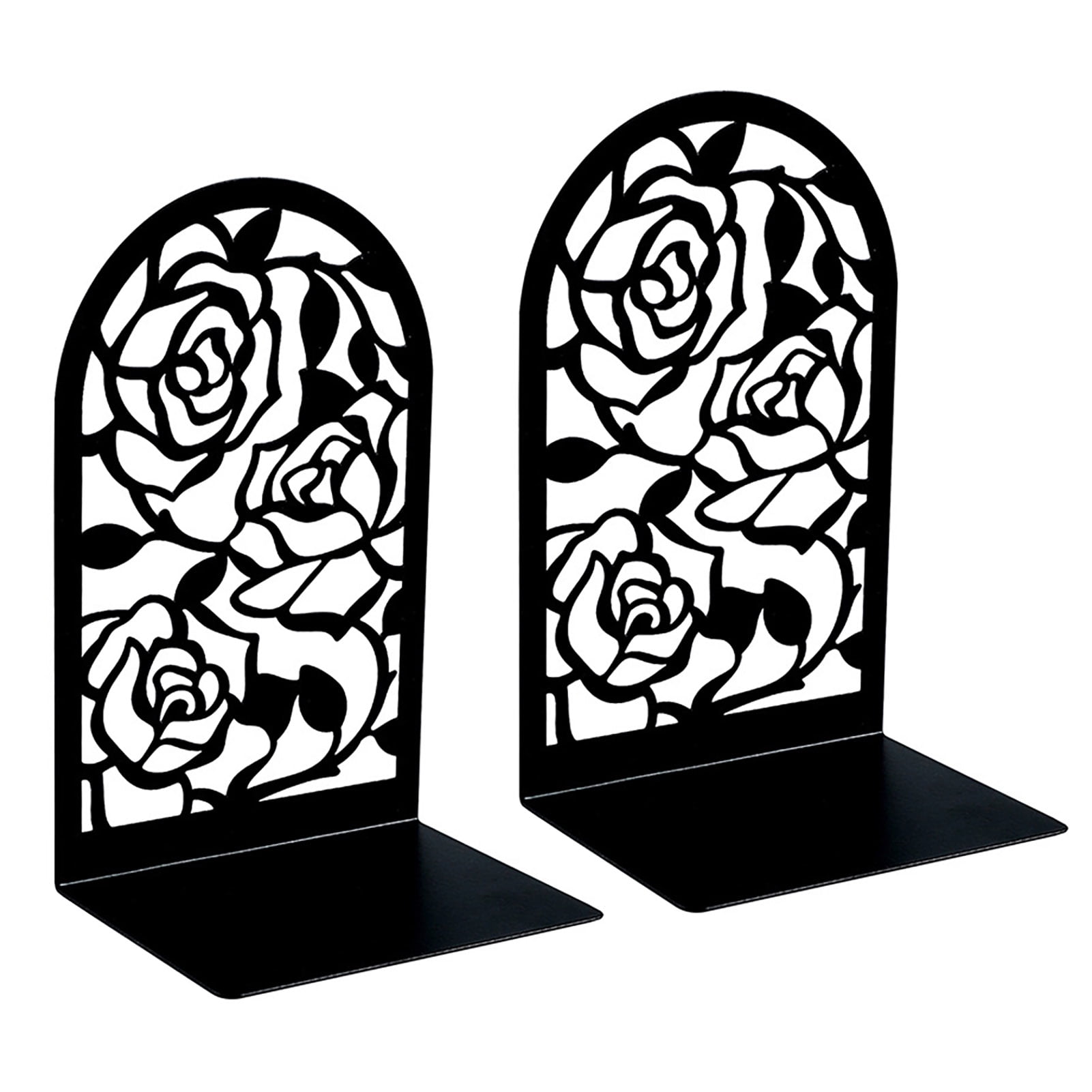 Joyfeel 1 Pairs Metal Bookends Hollow Rose Flower Design Bookends Heavy Duty Book Supports Non ...