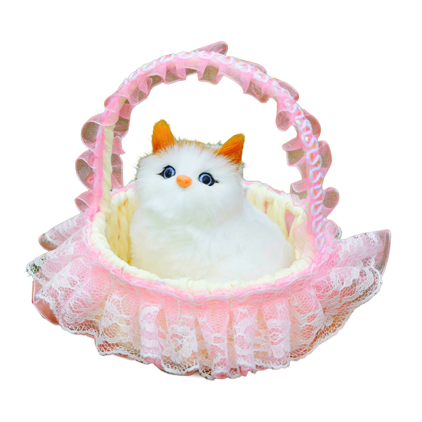 Joyfeel Cat in Flower Basket Model High Fidelity Fuzzy Kitty Shirring ...