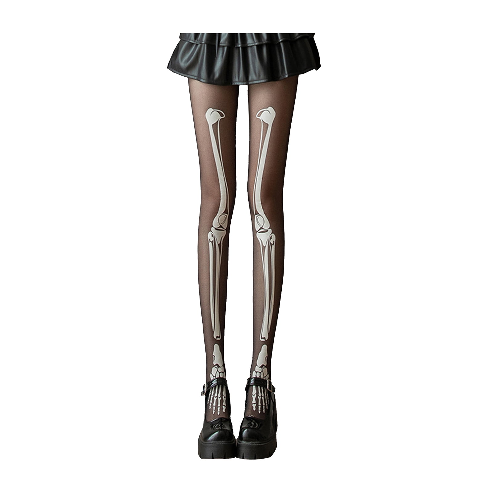 Joyfeel Halloween Skeleton Women Pantyhose Ghost Leg Print Contrast ...