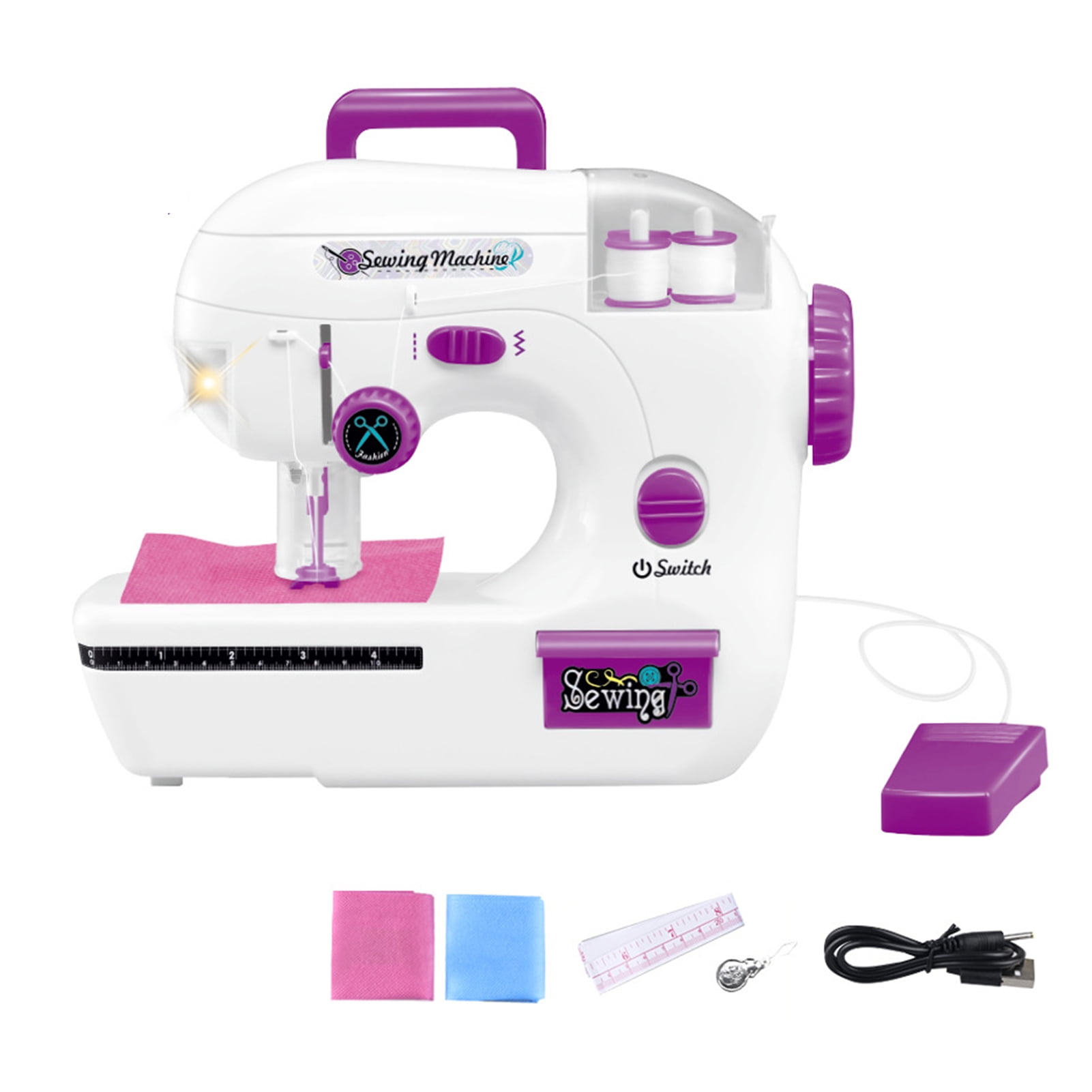 Joyfeel Kids Sewing Machine Toy with Pre-Threaded Box Children Sewing Set for Play House ...