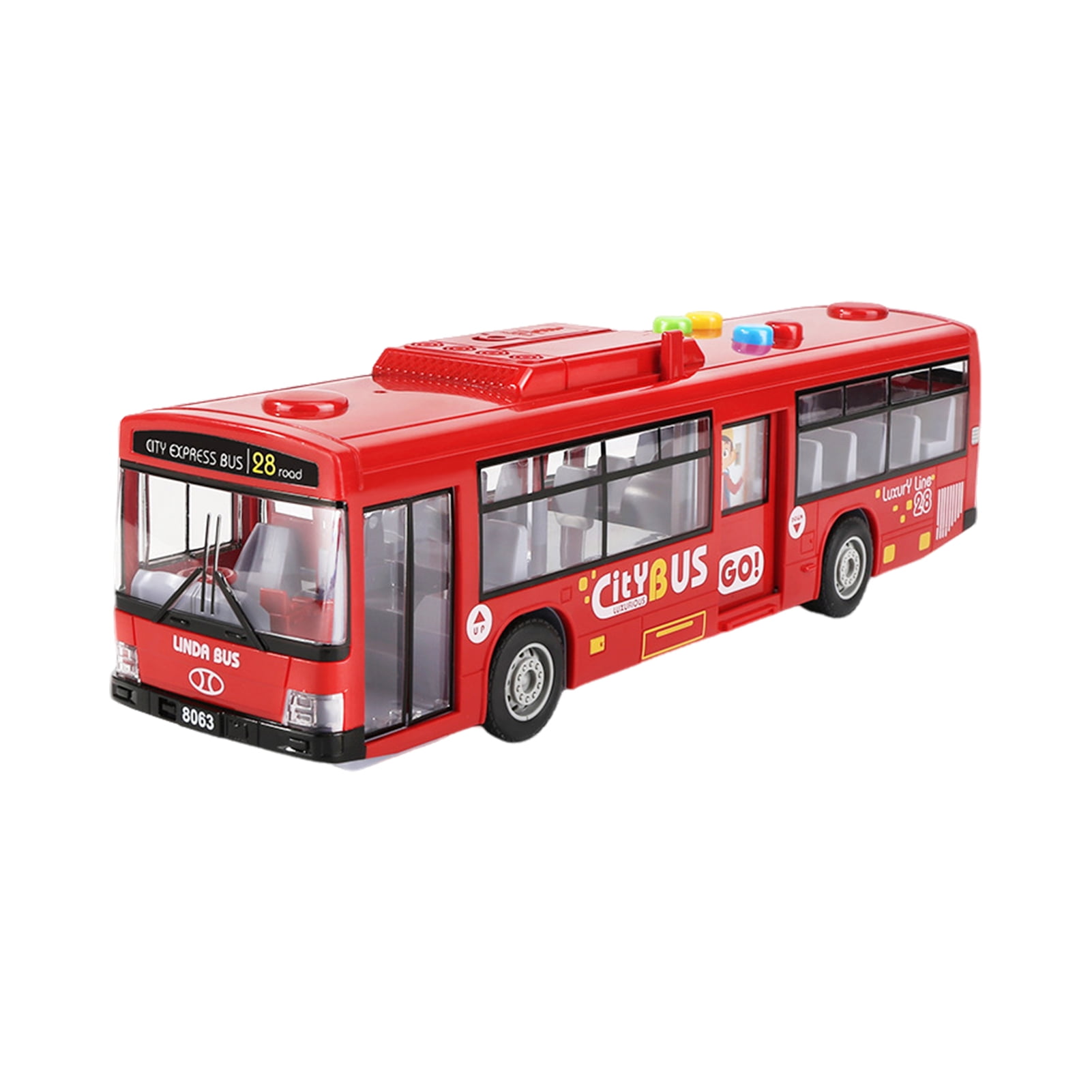 Joyfeel Toy Bus Realistic Model Car with Lights Sounds Friction-Powered Movement Simulated Doors ...