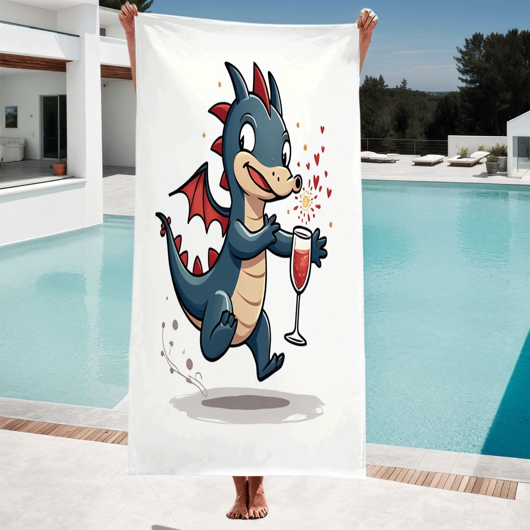 Joyful Cartoon Dragon Beach Towel - Cheerful Toasting Design with ...