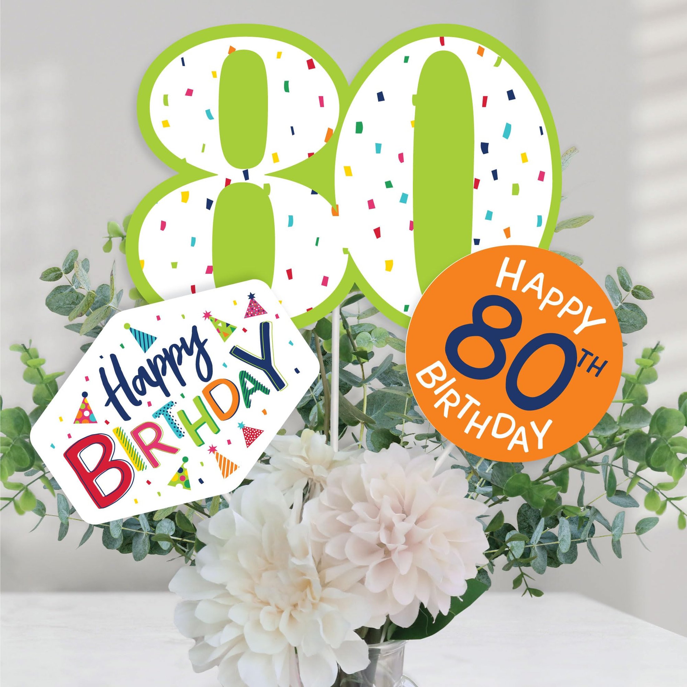 Joyful Eightieth Celebration Centerpiece Set - Colorful Birthday Party ...