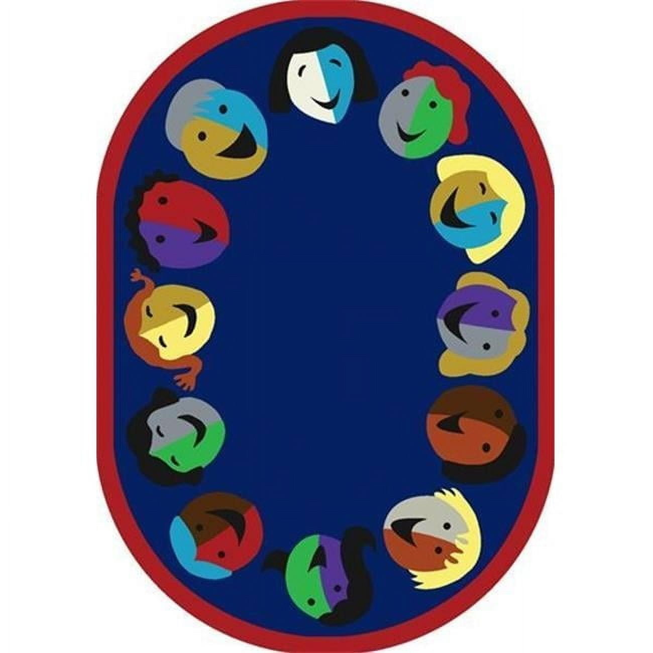 Joyful Faces Blue Oval Rug - WearOn Nylon Machine Tufted- Cut Pile Just ...