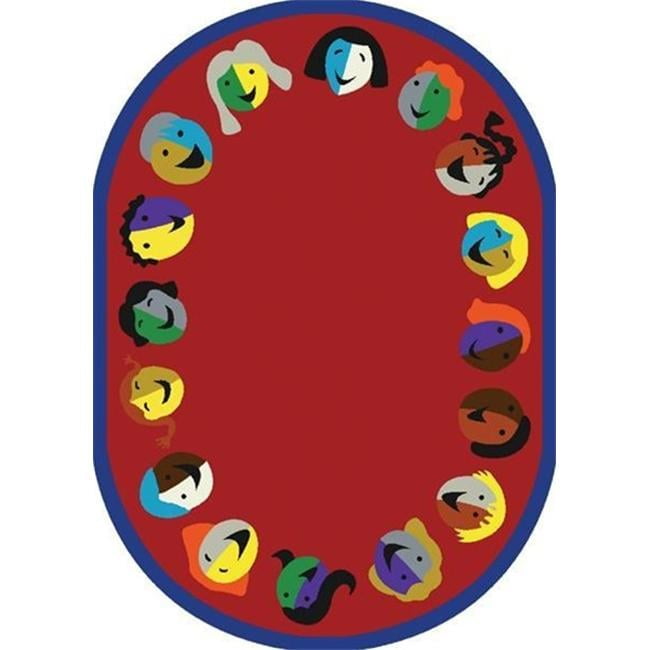Joyful Faces Red 7 Ft8 In X 10 Ft9 In Oval Wearon Nylon Machine