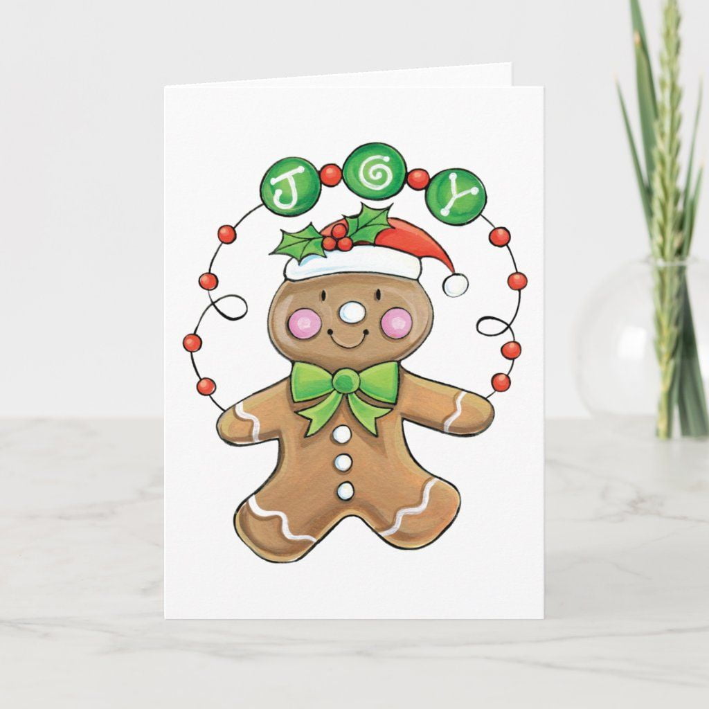 Joyful Gingerbread Man Christmas Card – Cute Festive Design with Holly ...