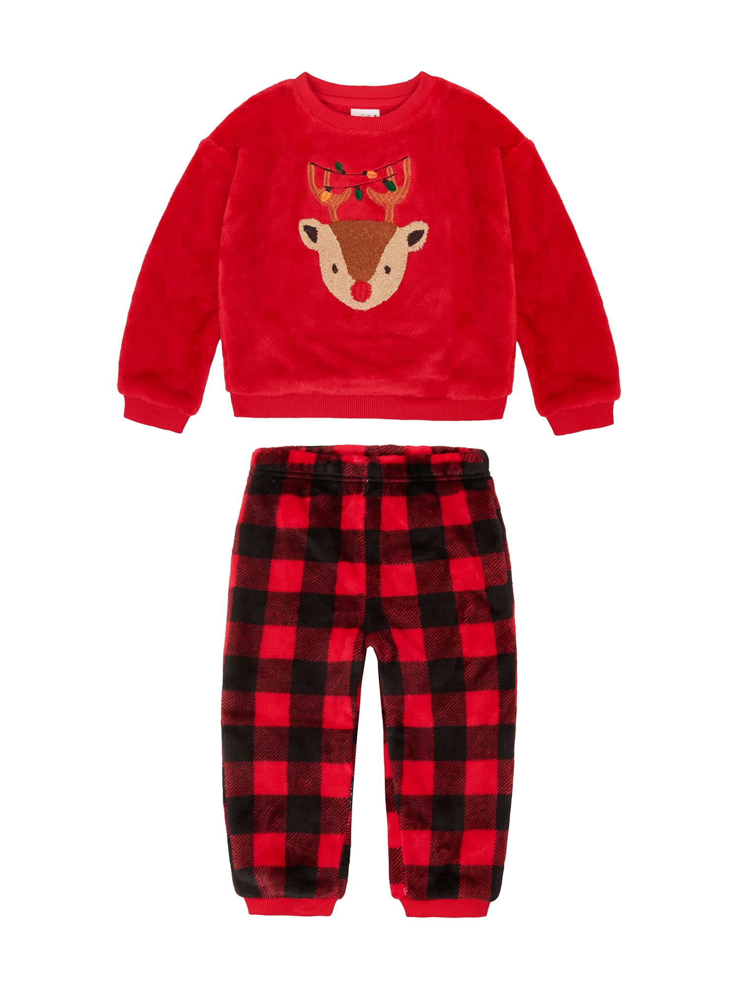 Joyful Moments Toddler Boys Reindeer Top and Plaid Jogger, 2-Piece Set ...