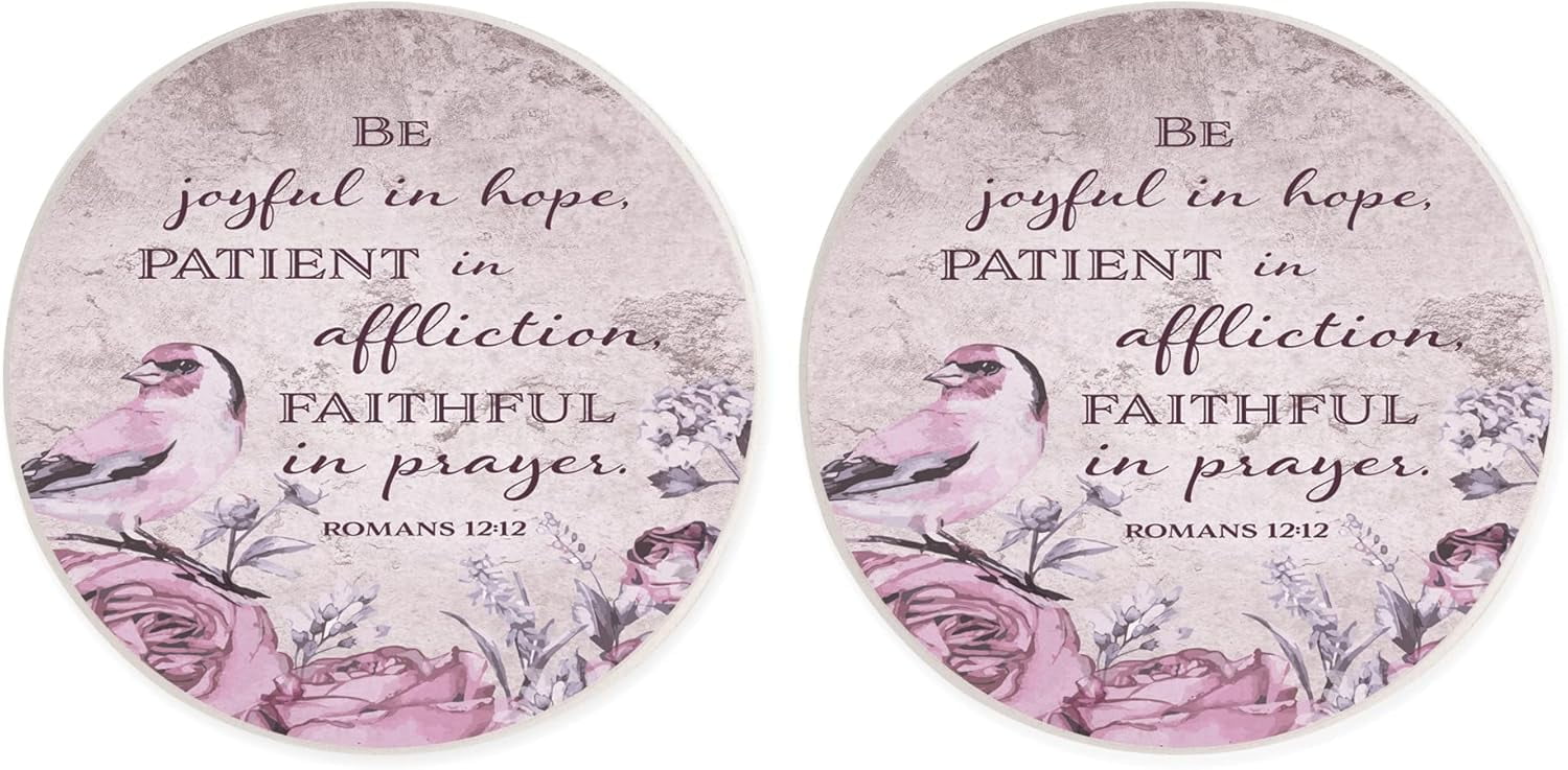 Joyful Patient Faithful Floral Pink 2.75 x 2.75 Ceramic Car Coasters ...