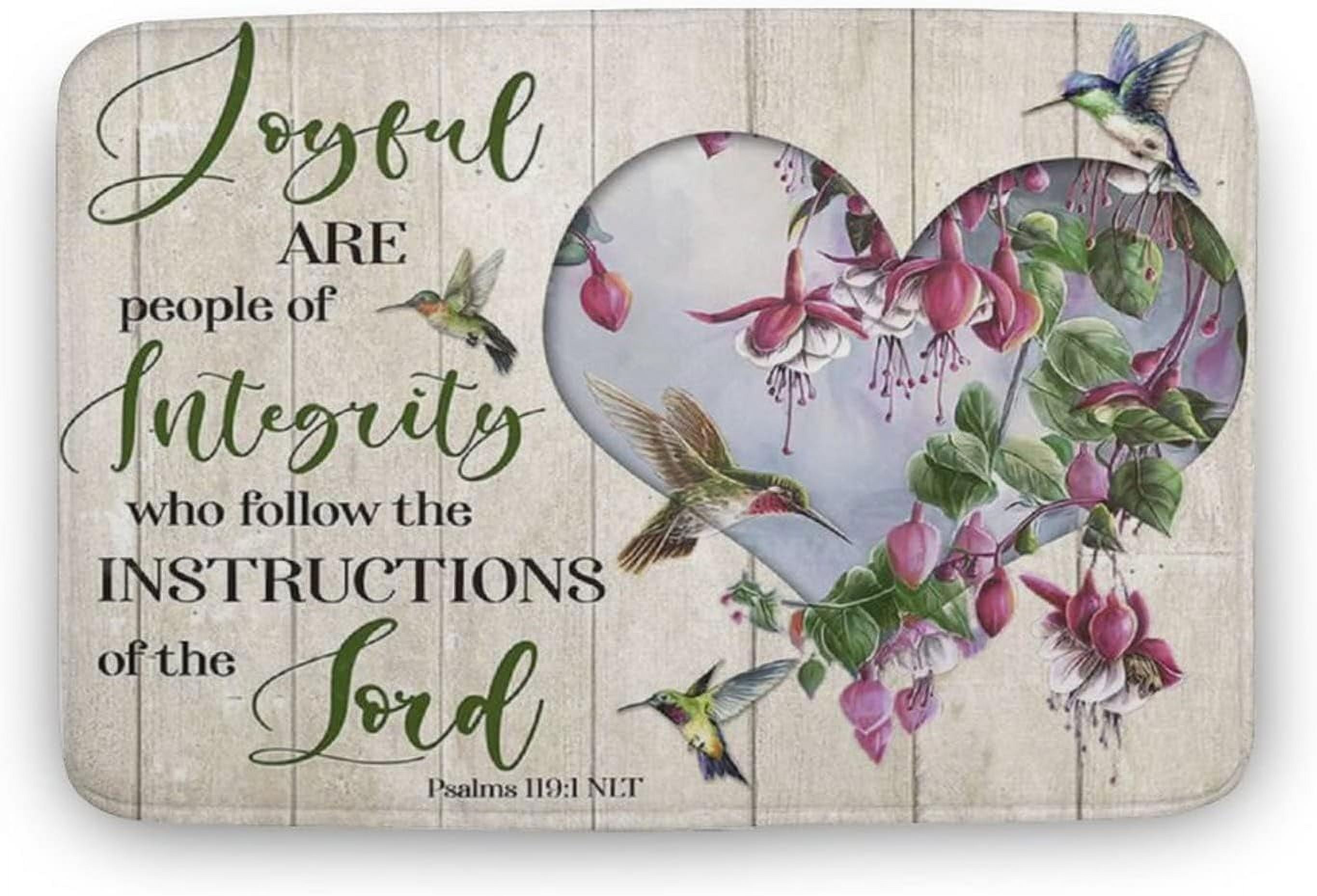 Joyful are People Integrity Hummingbird Flower Welcome Mats Front Entrance Door Mat for ...