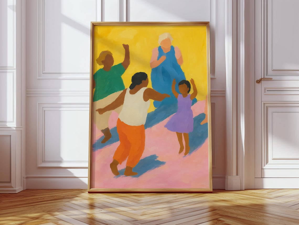 Joyful Worship Dance Painting, Colorful Faith Celebration Art ...