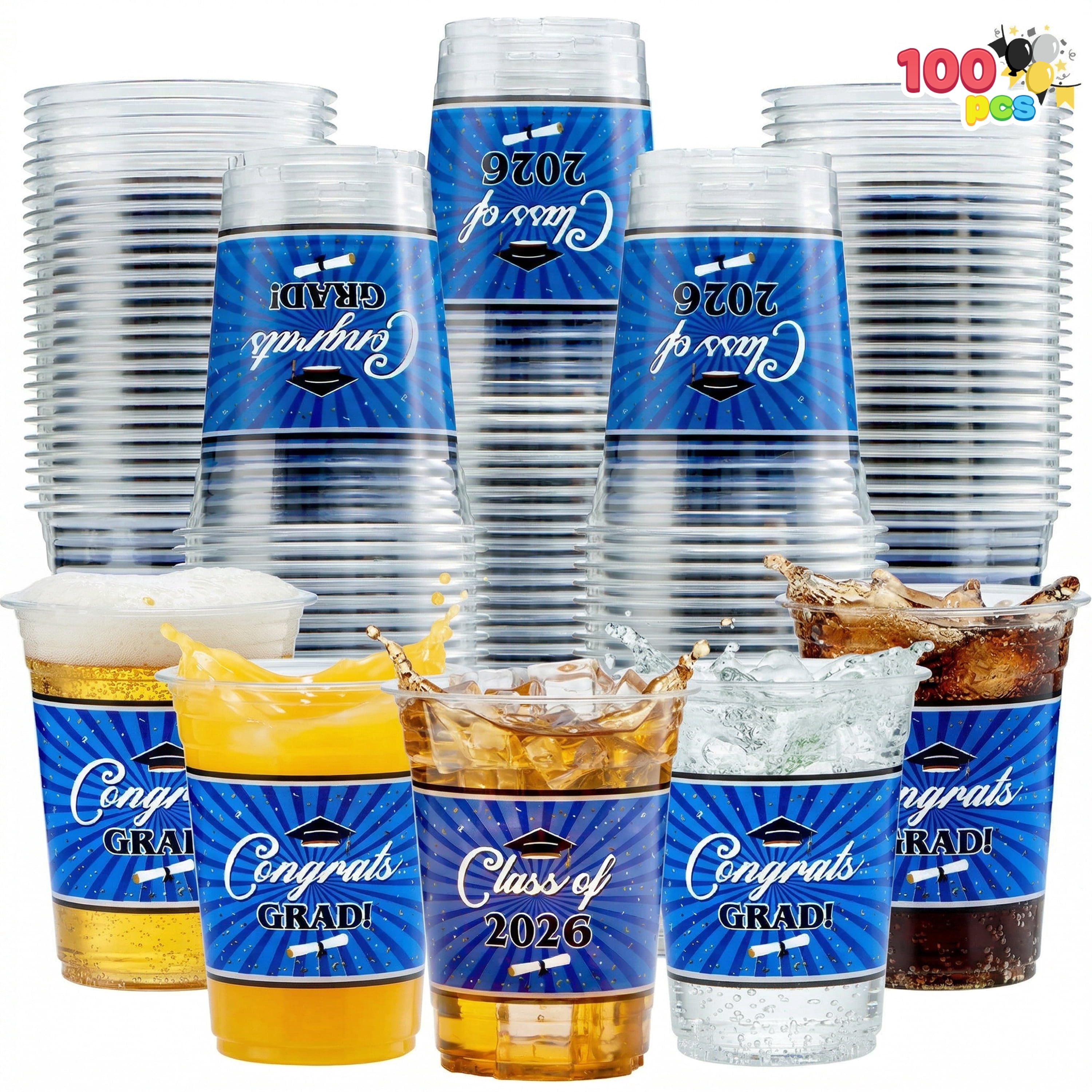 Joyfy 100 Pcs 16oz Graduation Party Cups (Blue), Party Plastic Cups ...