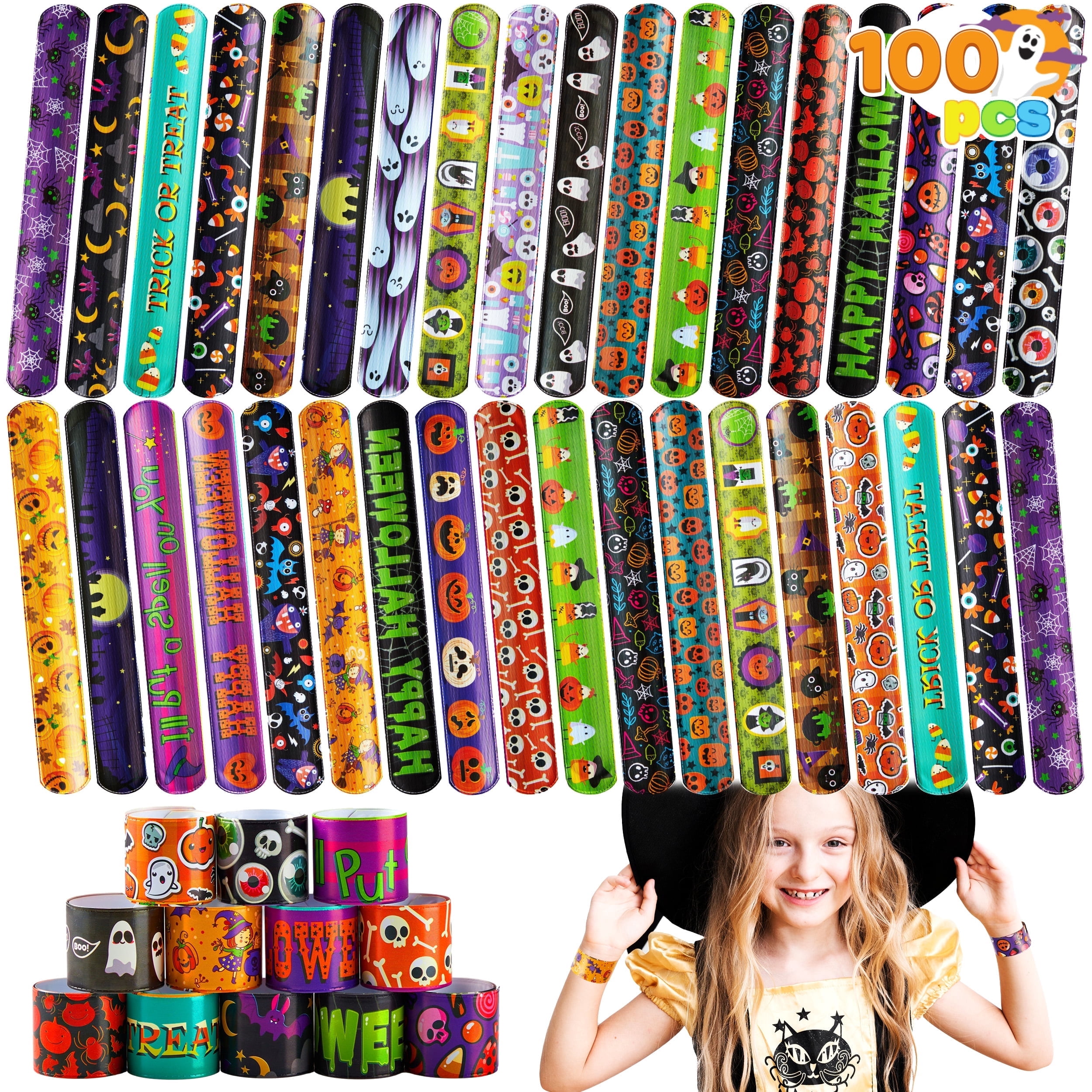 Joyfy 100 Pcs Halloween Slap Bracelets for Kids,Halloween Toys Bulk ...