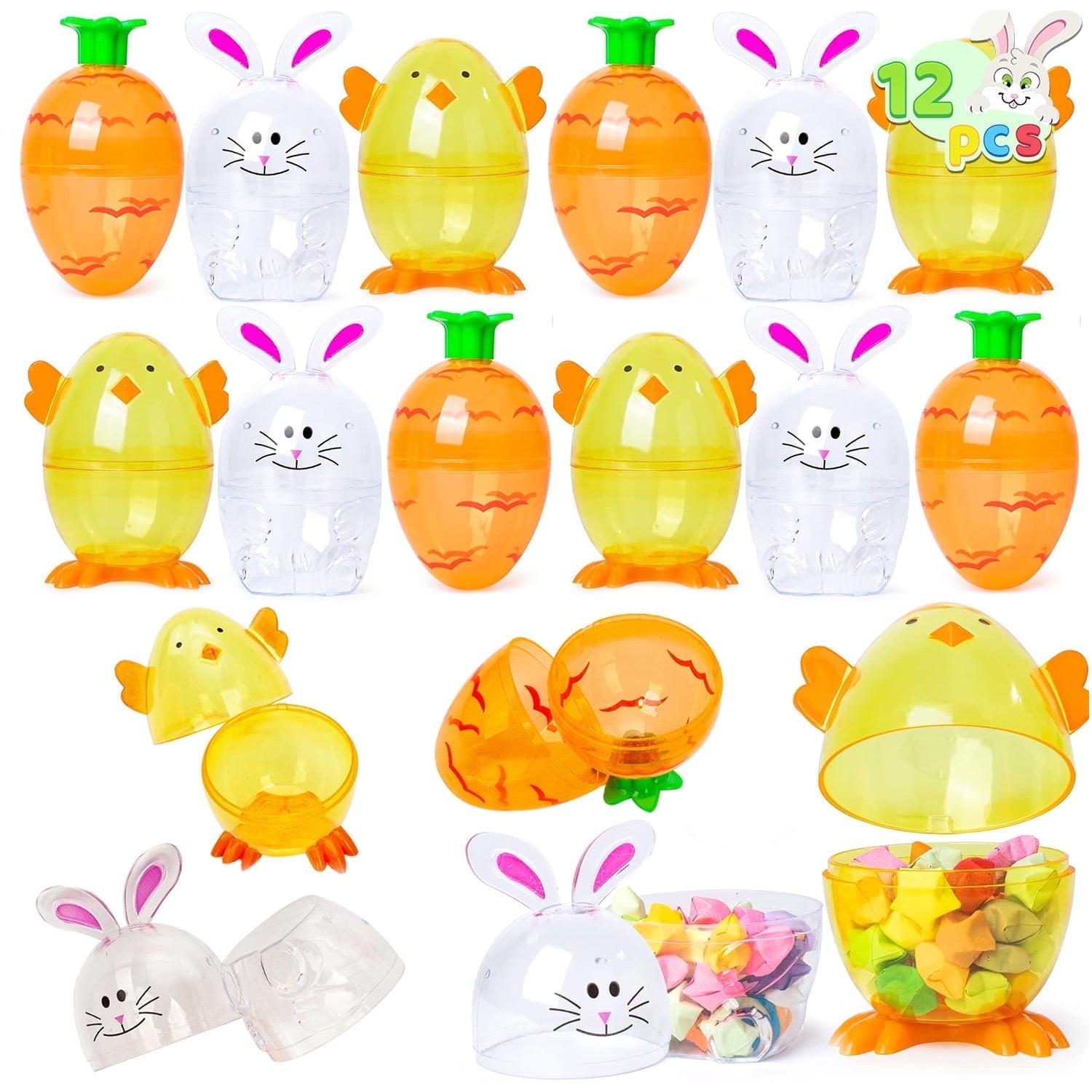 Syncfun 12 Pcs Bunny Shaped Easter Eggs, Fillable Containers, Kids ...