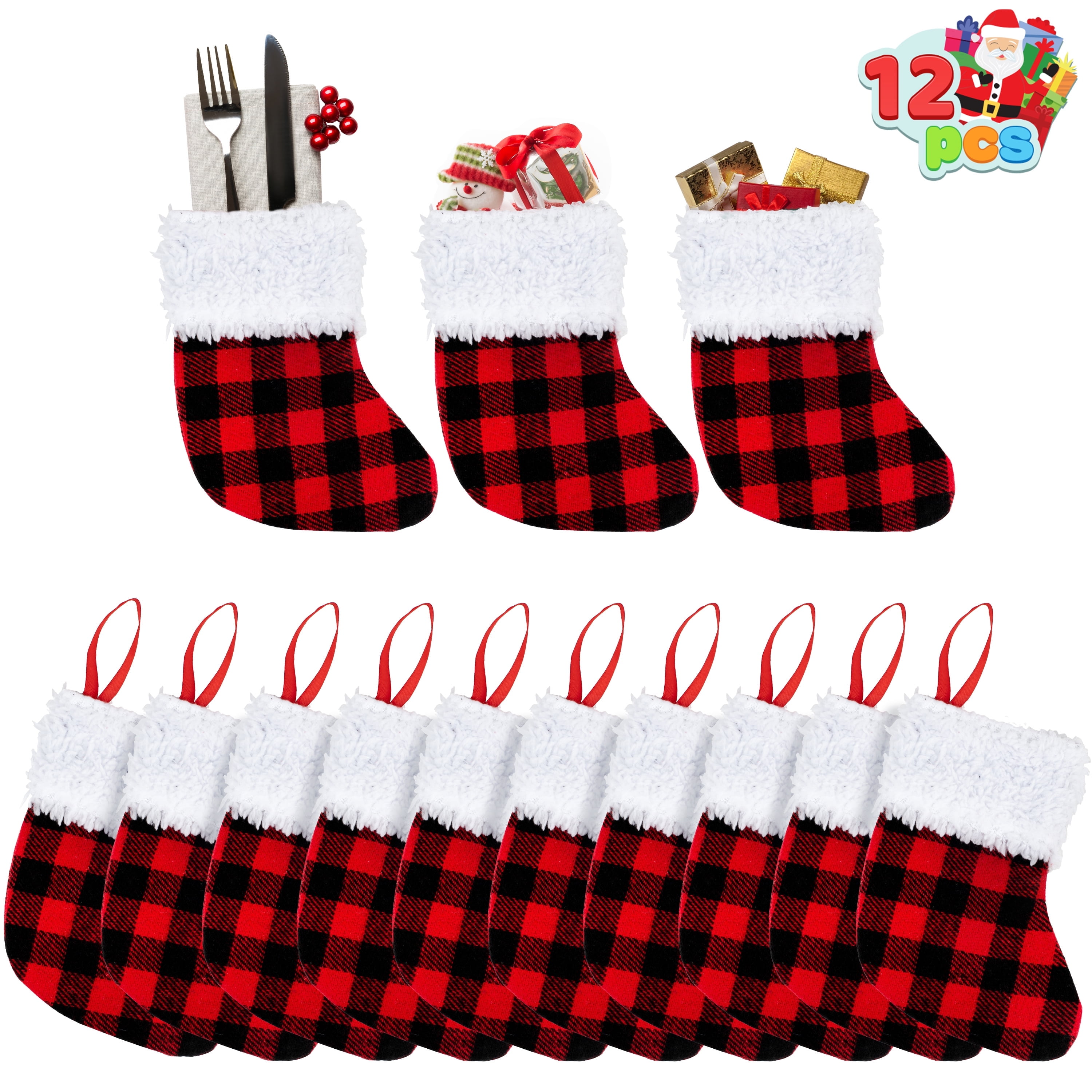 Joyfy 12 Pcs 5” Mini Christmas Stocking, Red Black Buffalo Plaid ...