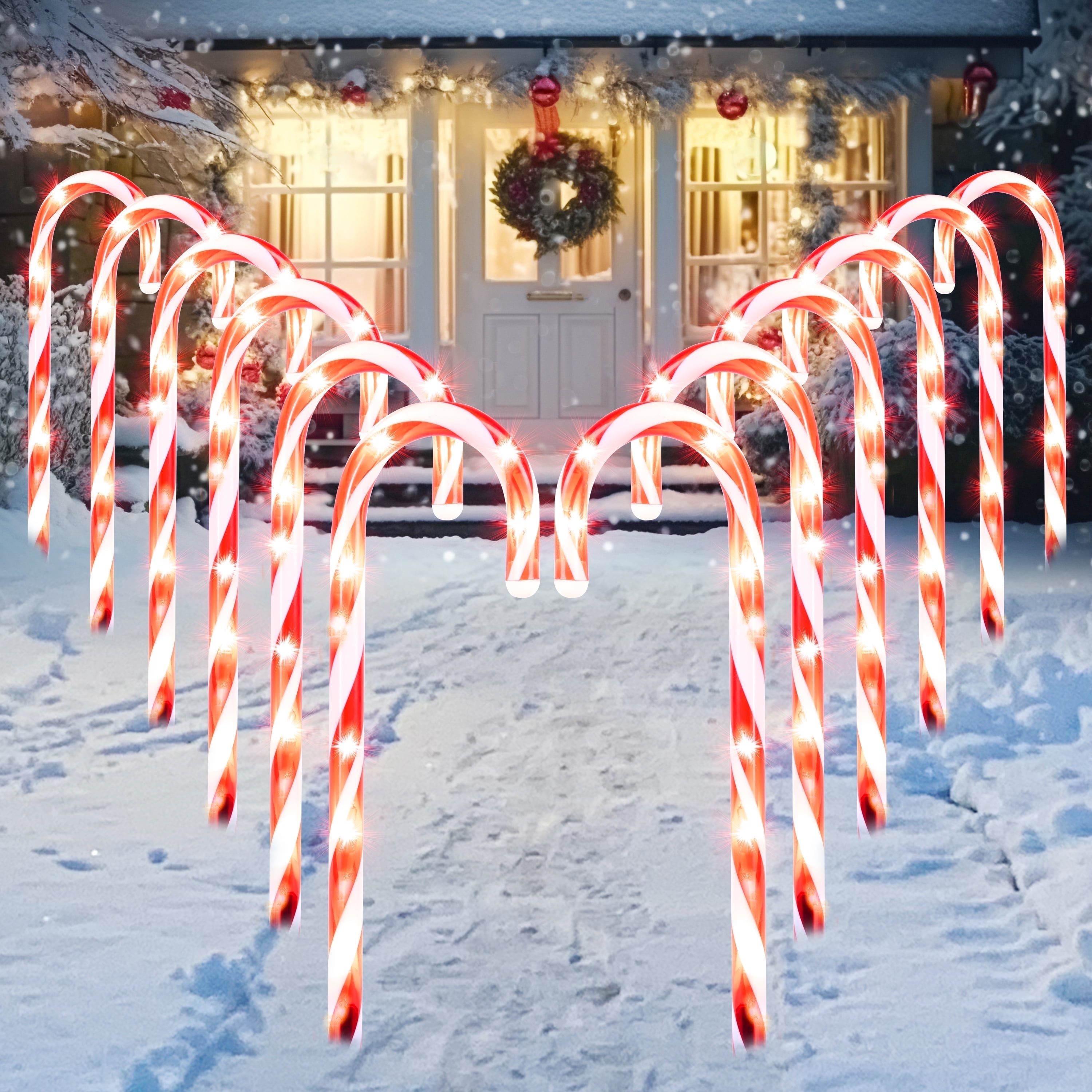 Joyfy 12 Pcs Christmas Candy Cane Lights Outdoor Pathway Lights ...
