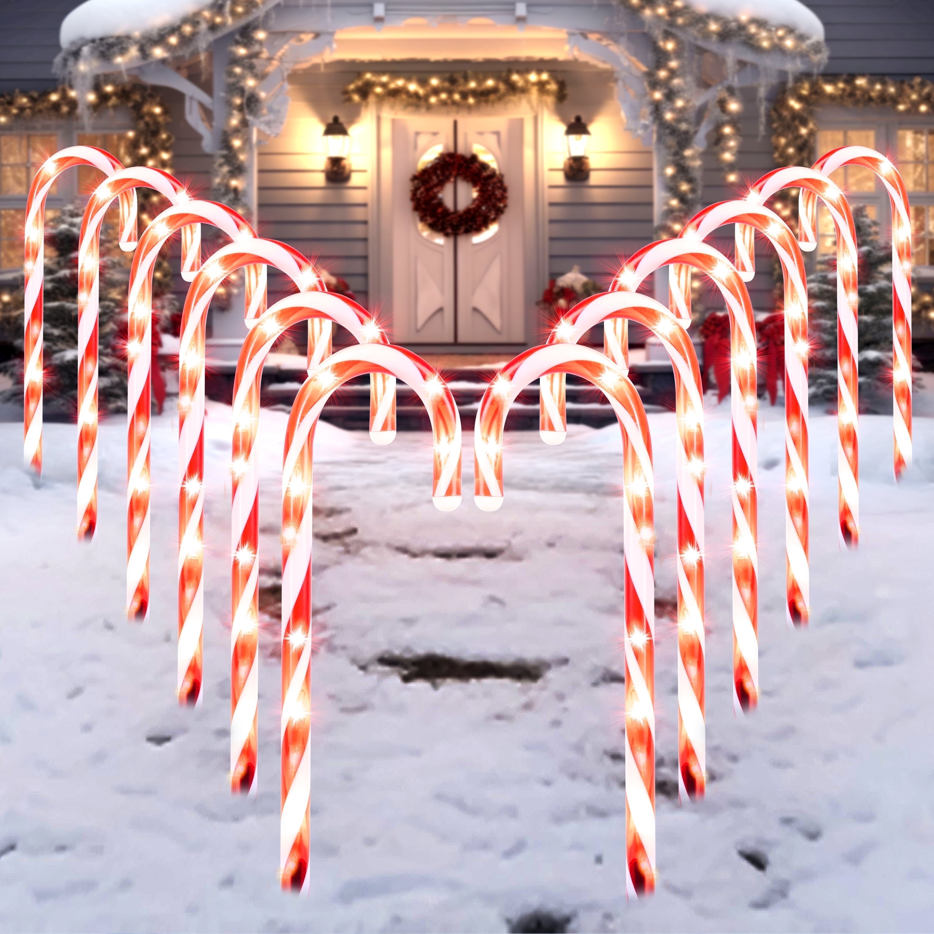 Joyfy 12 Pcs Christmas Candy Cane Lights Outdoor Pathway Lights ...