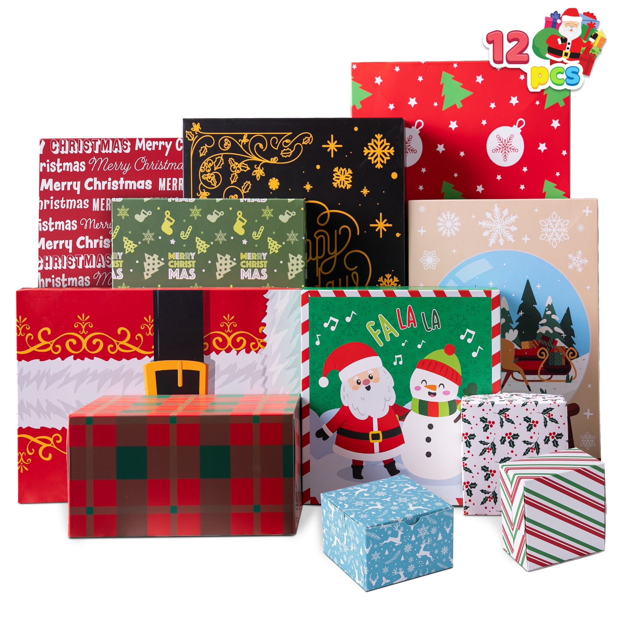 Joyfy 12 Pcs Christmas Present Box, 4 Size Assorted Wrap Boxes Set with ...