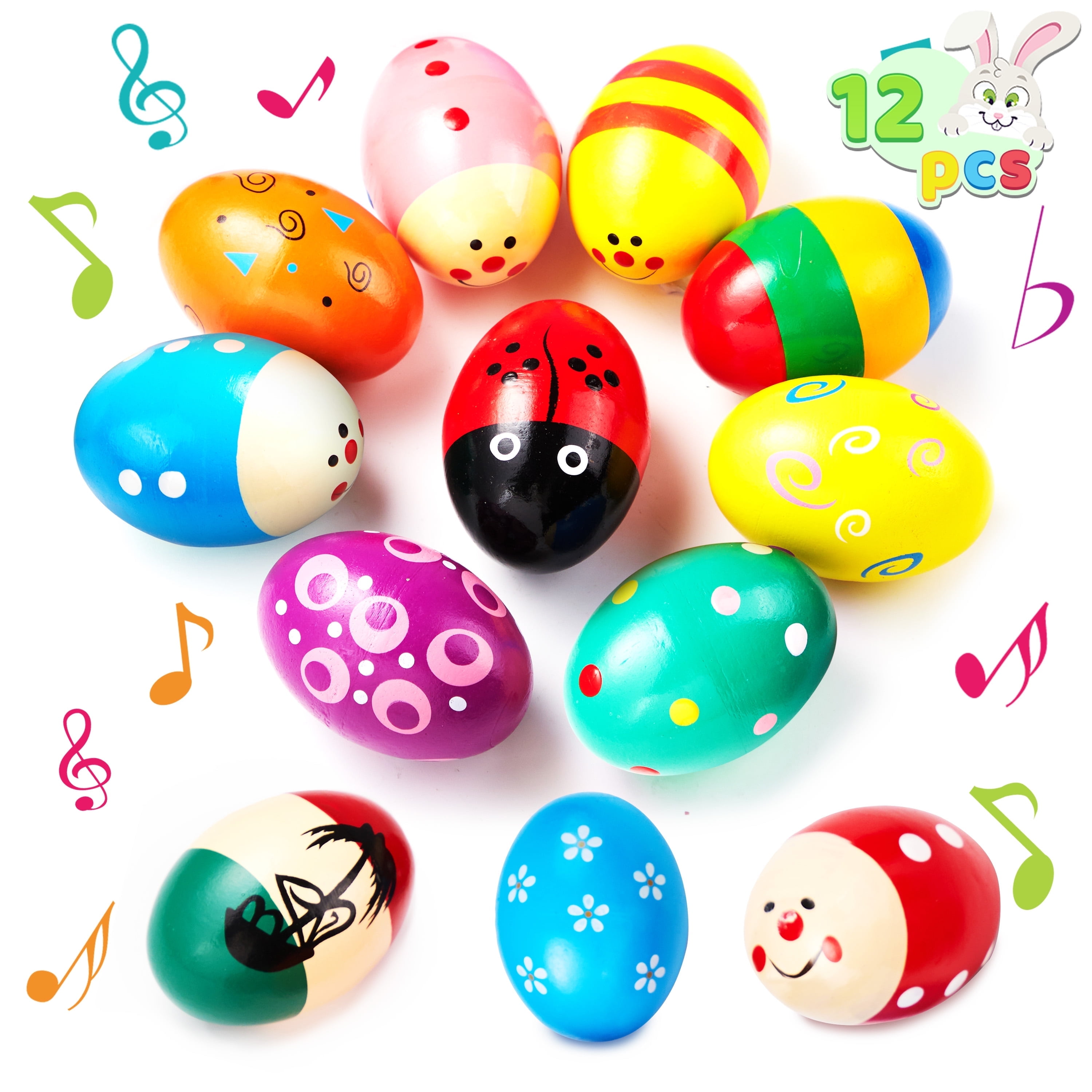 "Syncfun 12pc 3"" Wooden Easter Eggs, Shakers Maracas Musical Toys ...
