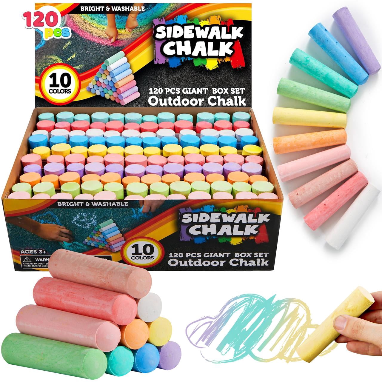 Joyfy 120pcs Sidewalk Chalk for Kids Washable Outdoor Art Play Painting ...