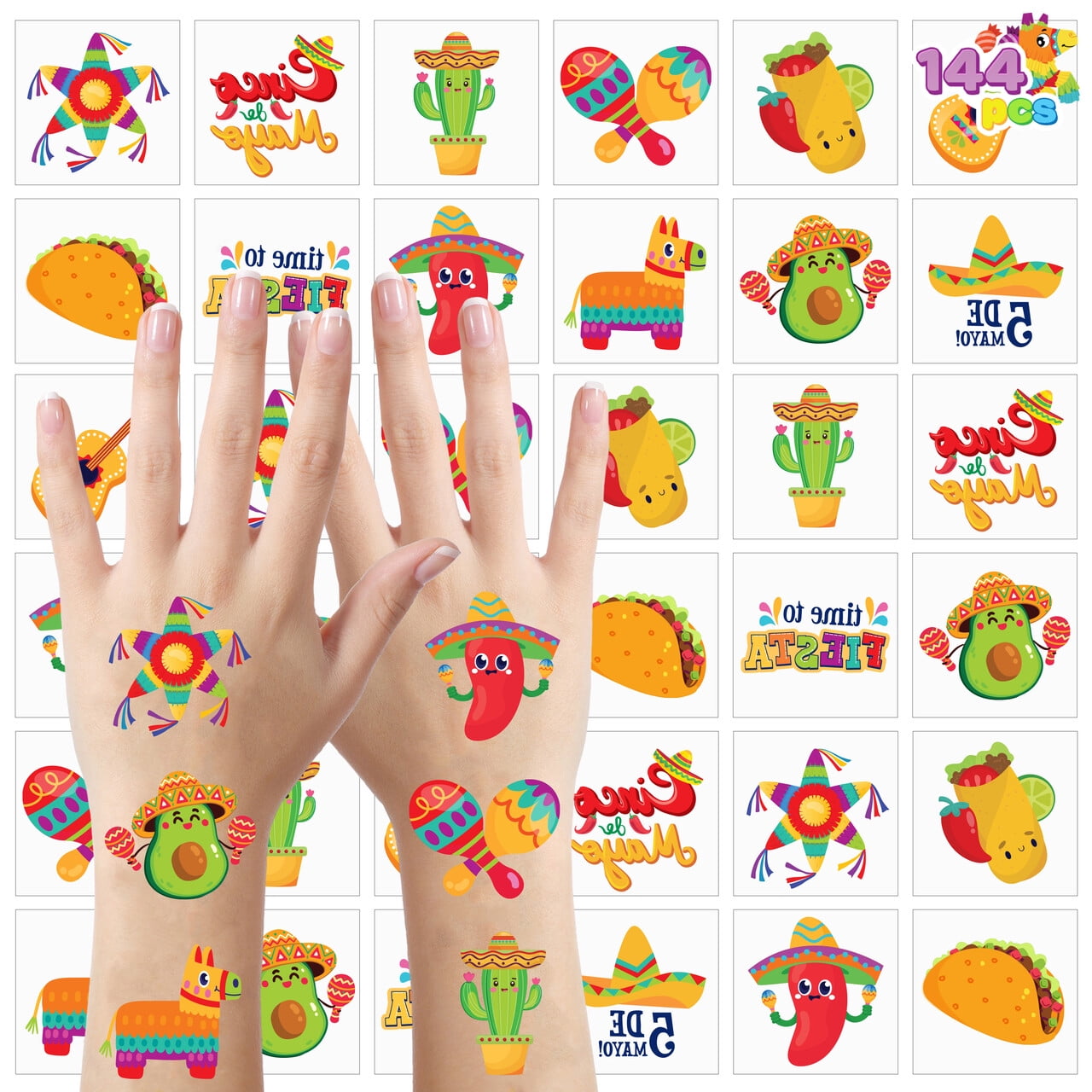 Joyfy 144 Pcs Cinco De Mayo Temporary Tattoo Set for Mexican Themed ...