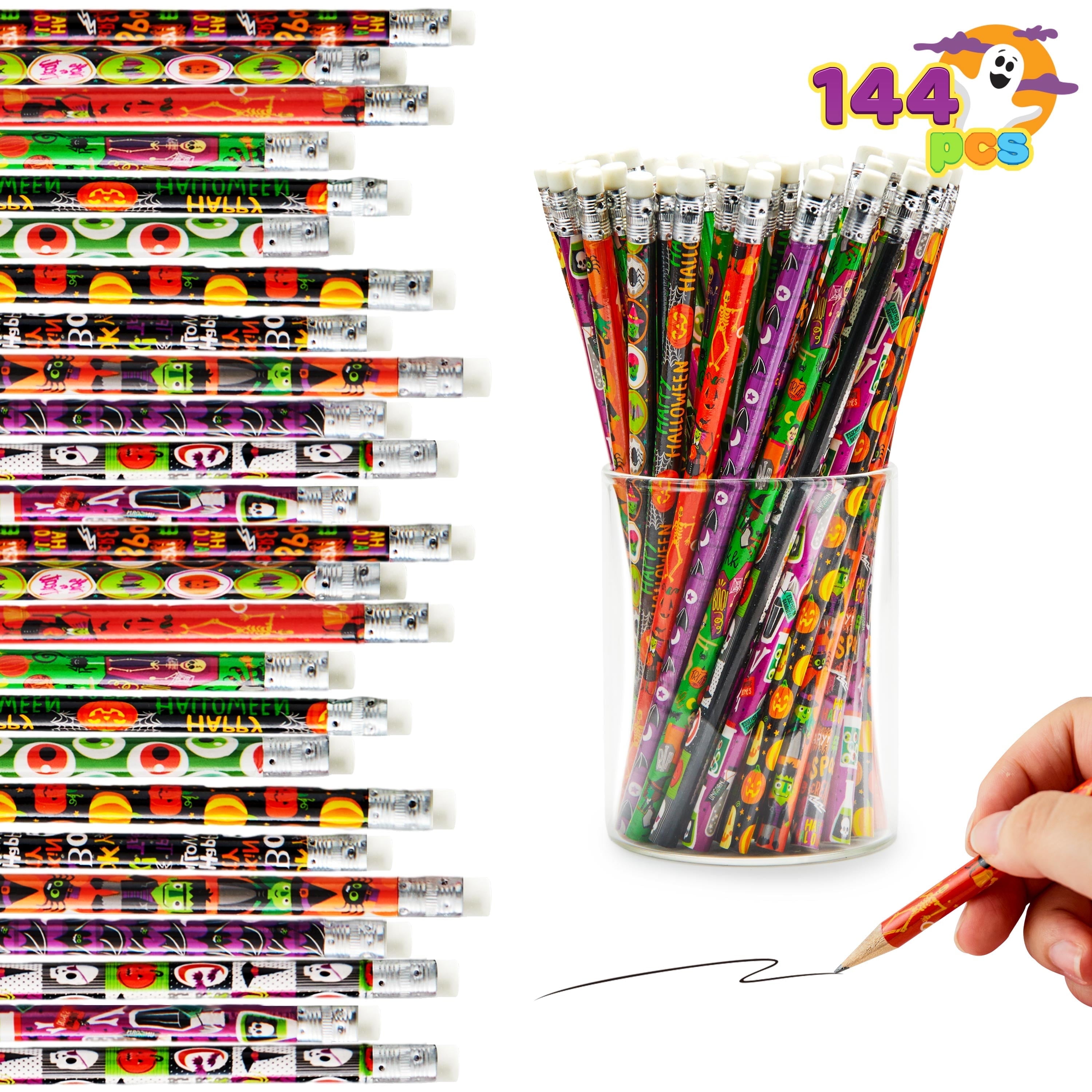 Joyfy 144 Pcs Halloween Pencils Bulk with Eraser for Kids,Colorful ...