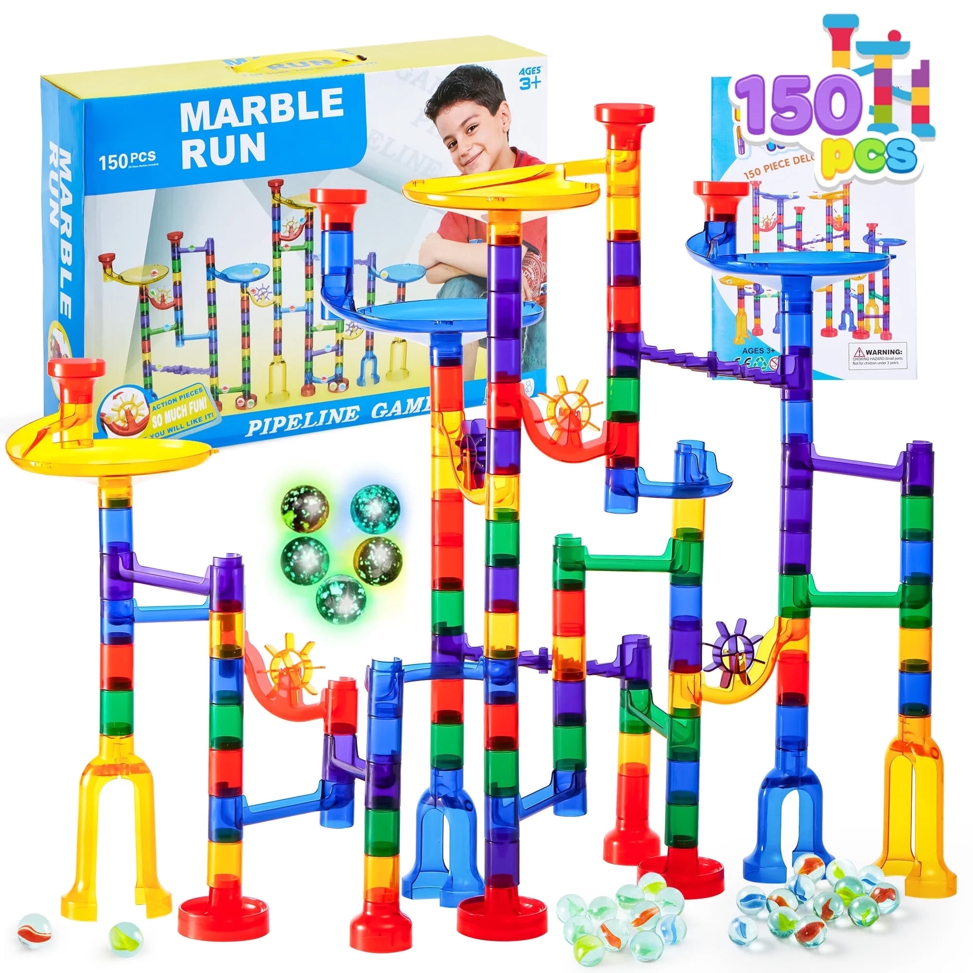 Joyfy 150 Pcs Glowing Marble Run, Construction Building Blocks Toys ...