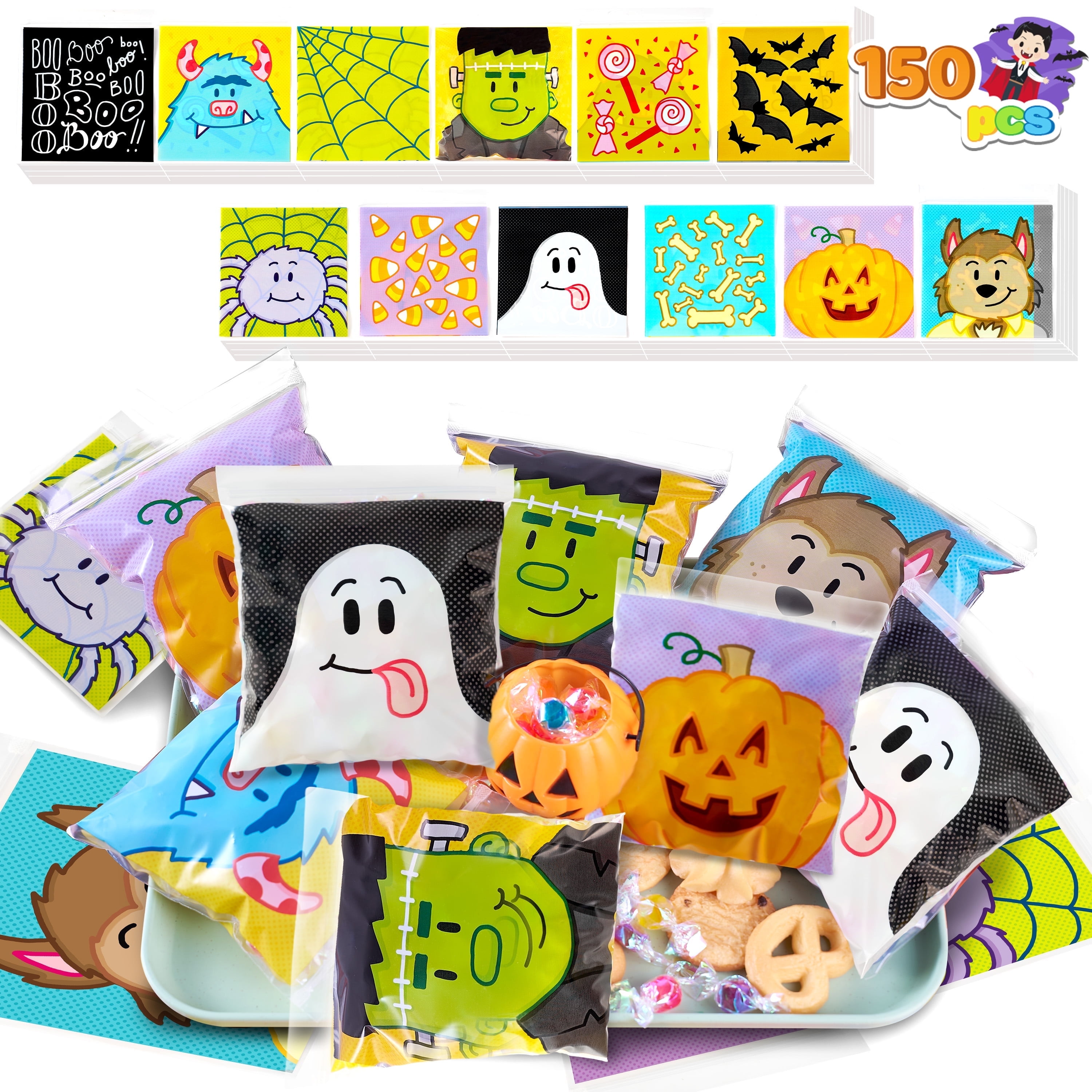 Joyfy 150 Pcs Halloween Treat Bags Clear Self Sealing Cellophane Bags ...
