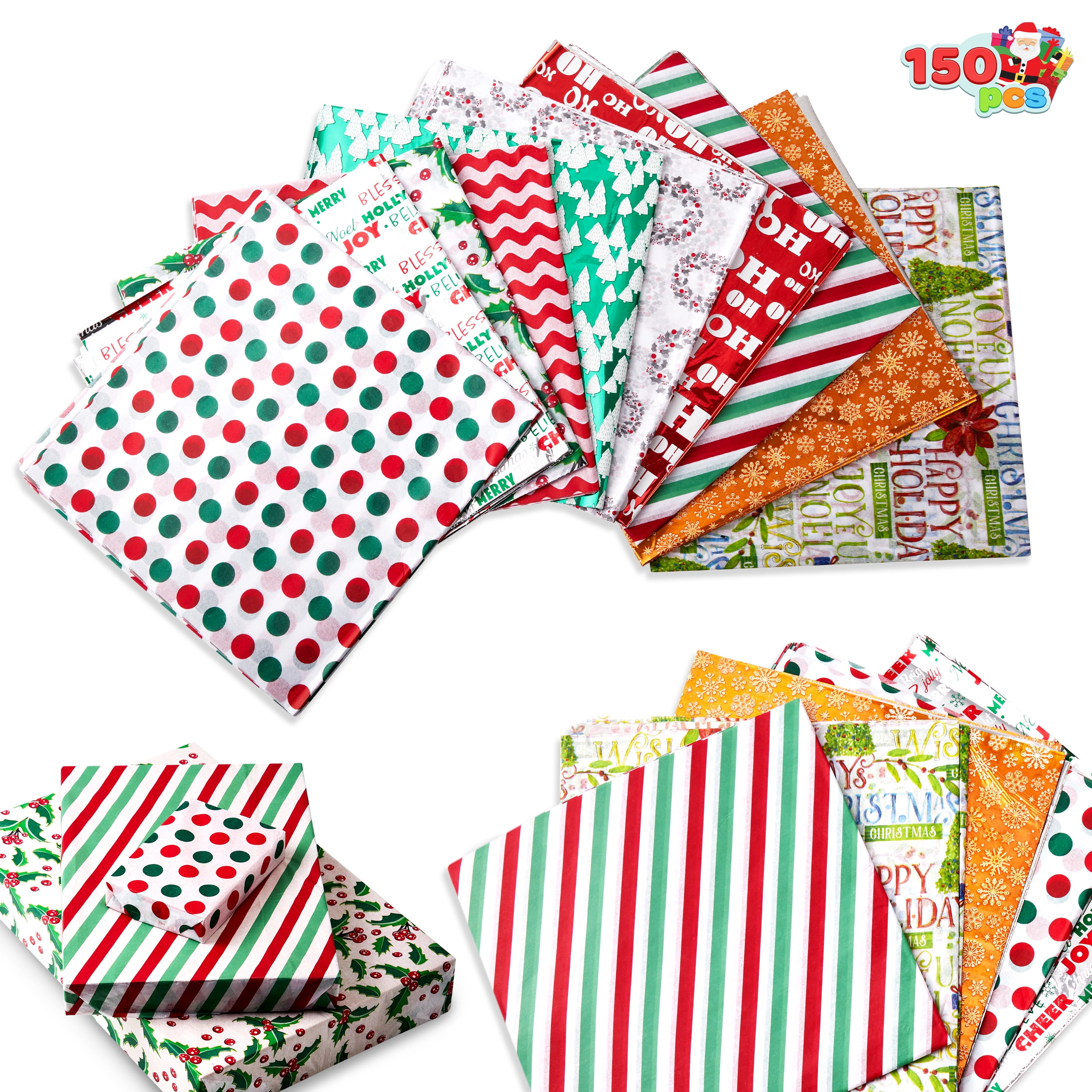 Joyfy 150 Sheets Christmas Tissue Paper Bulk 20"x 20" Assorted ...