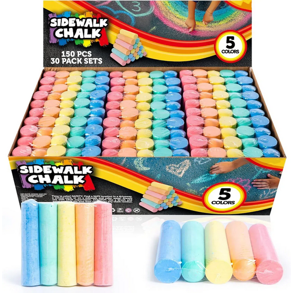 Joyfy 150PCS Washable Sidewalk Chalk, Jumbo Chalk Pack with 5 Colors ...