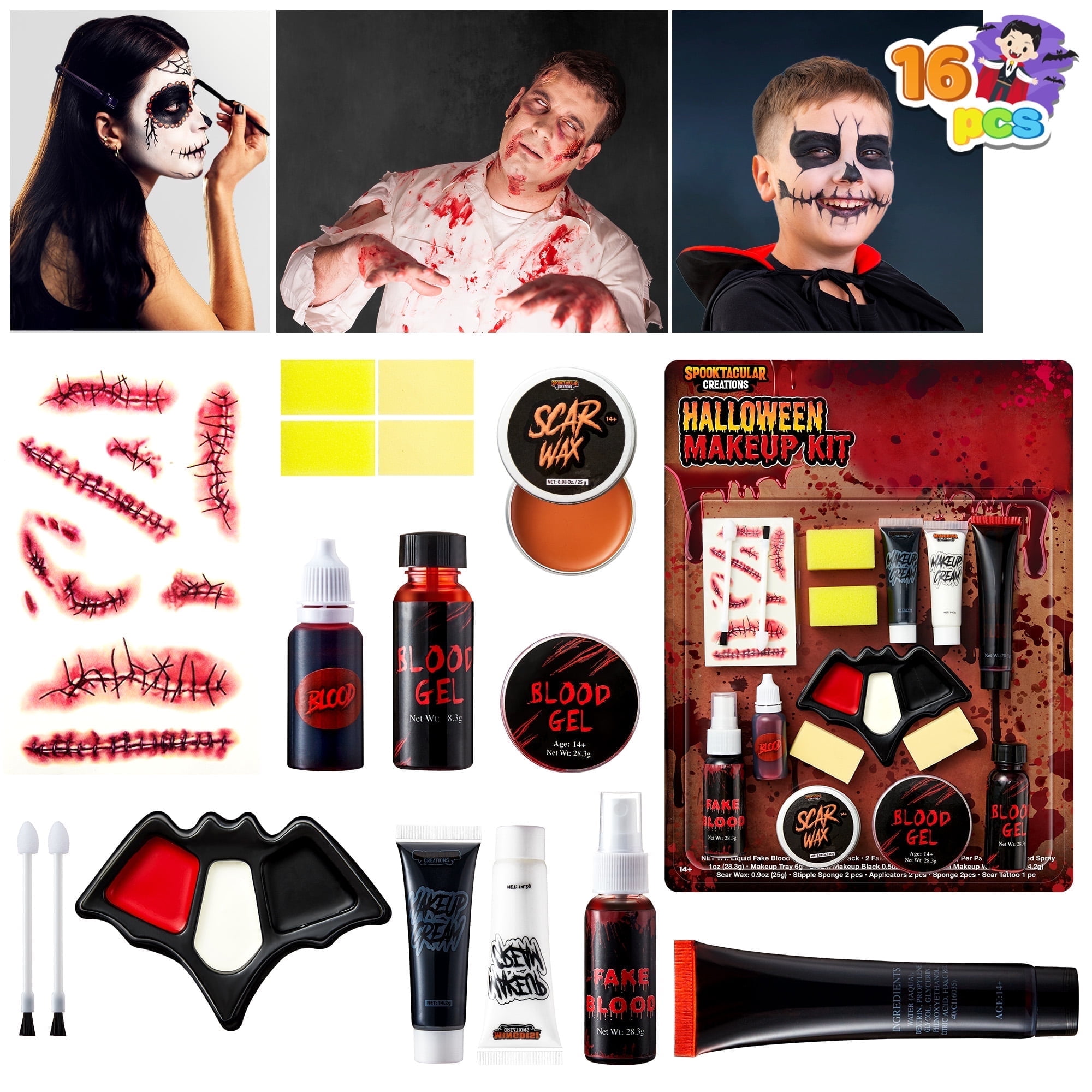 Joyfy 16 Pcs Halloween Makeup Kit,Halloween Family Makeup Set Face ...