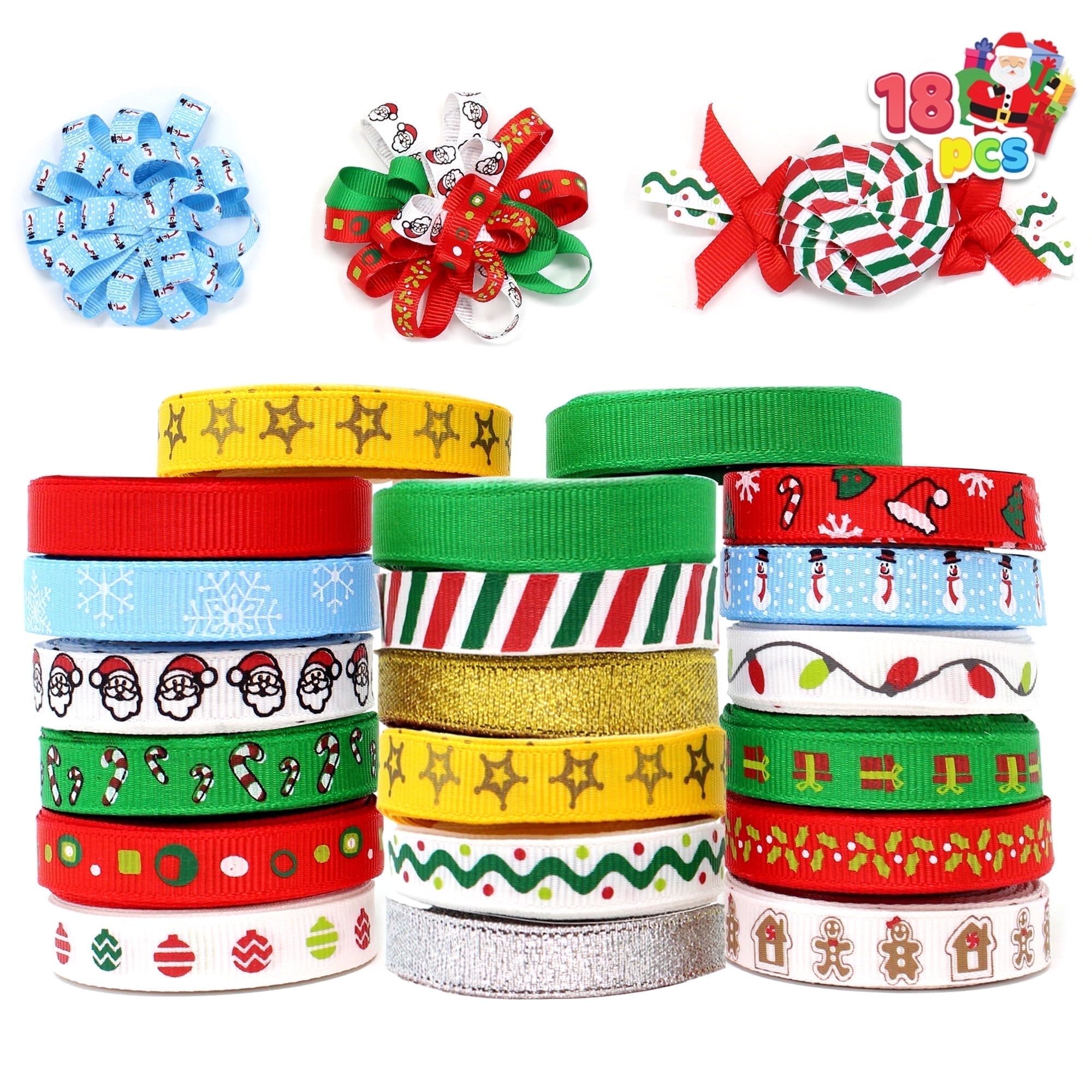 Joyfy 18Pcs Christmas Ribbons for Crafts, Christmas Ribbon for Gift ...
