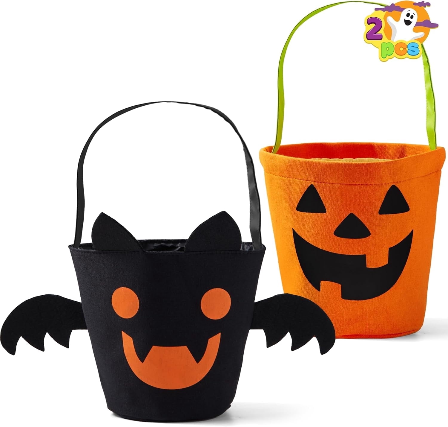 Joyfy 2 PCS Halloween Trick or Treat Bags, 6 X 9 Orange Pumpkin Candy ...