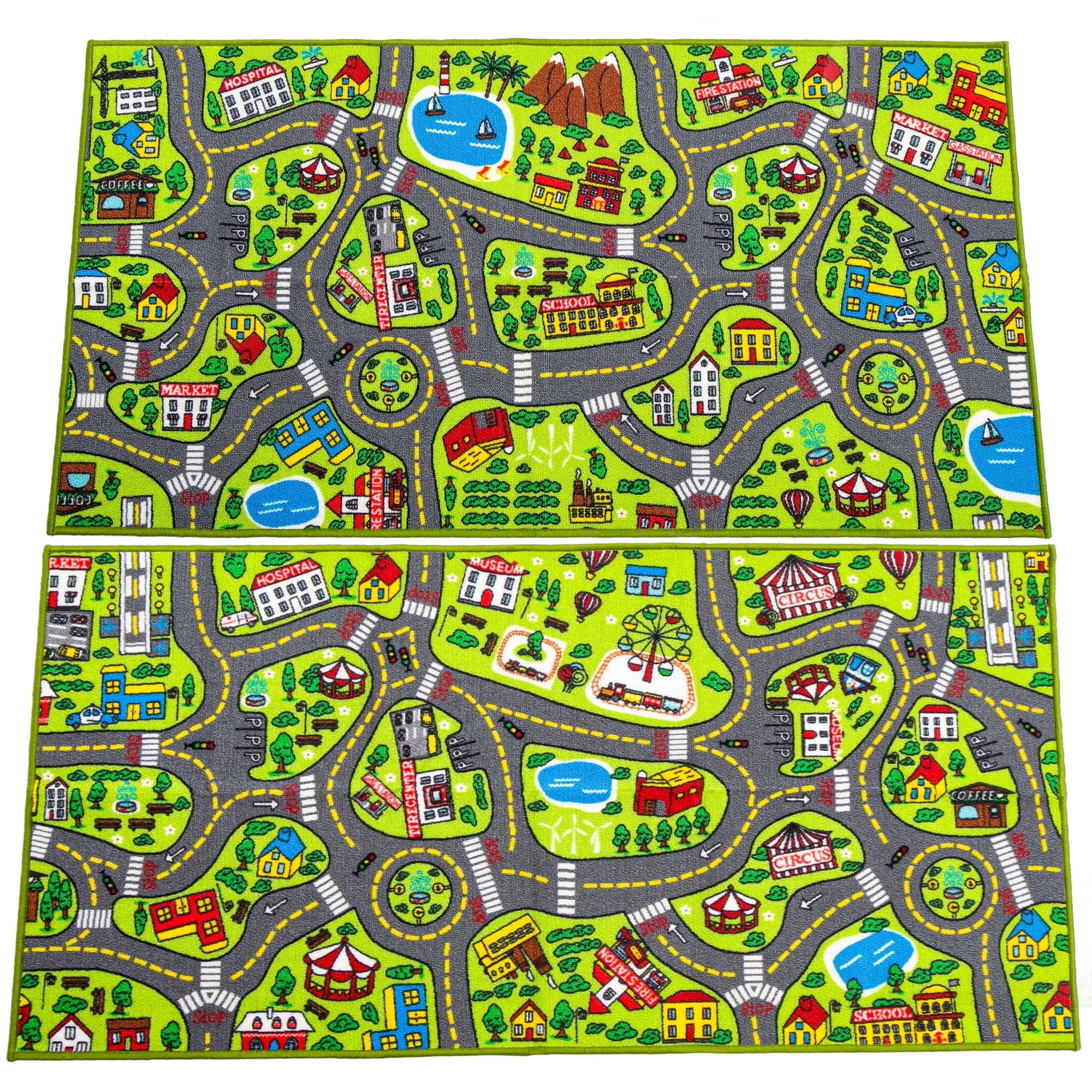 SYNCFUN 2 Pack Kids Car Rug Playmat Set, Jumbo City Street Map for ...