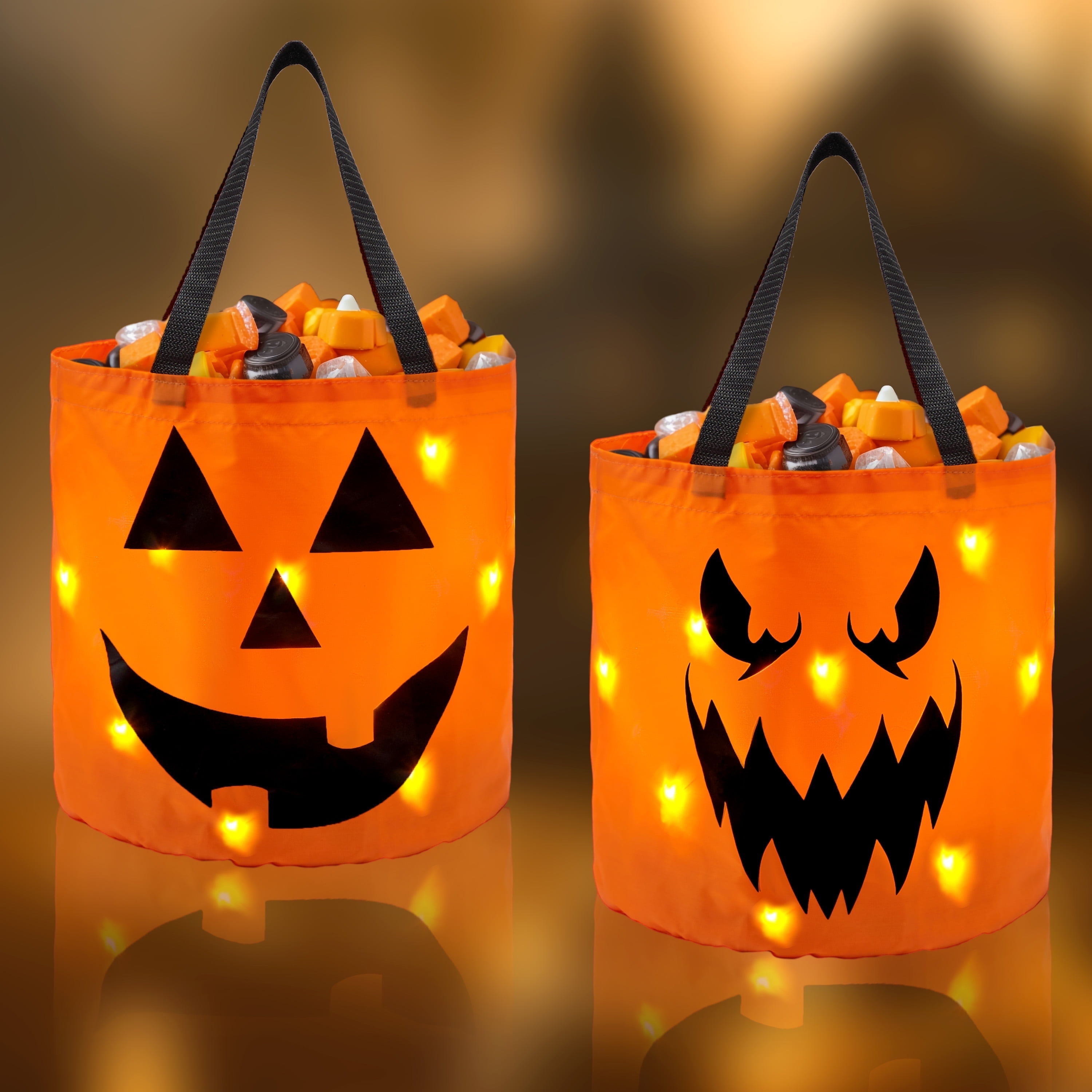 Joyfy 2 Pcs Halloween Candy Bag,LED Light Pumpkin Candy Buckets for ...