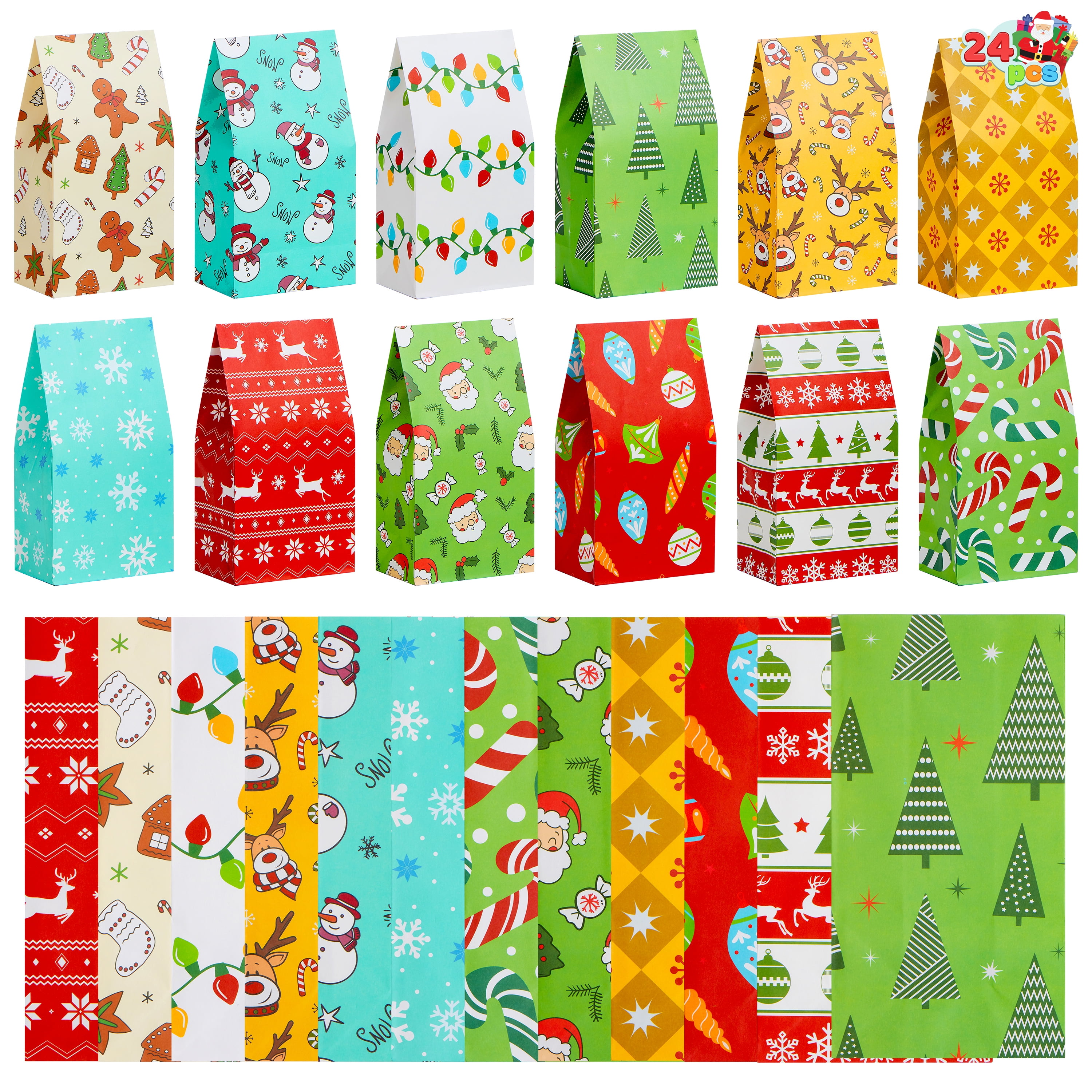 Joyfy 24 Pcs Christmas Holiday Gift Bags, 12 Assorted Christmas Designs ...