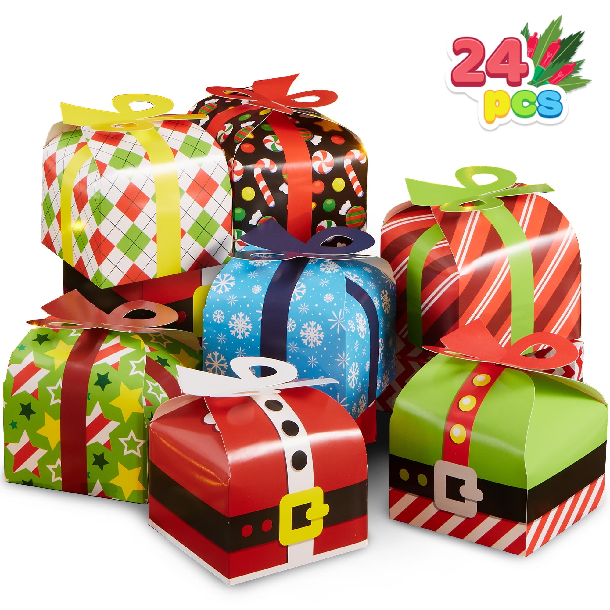 Joyfy 24 Pcs 3D Christmas Goodie Boxes with Bow for Holiday Xmas Goodie ...
