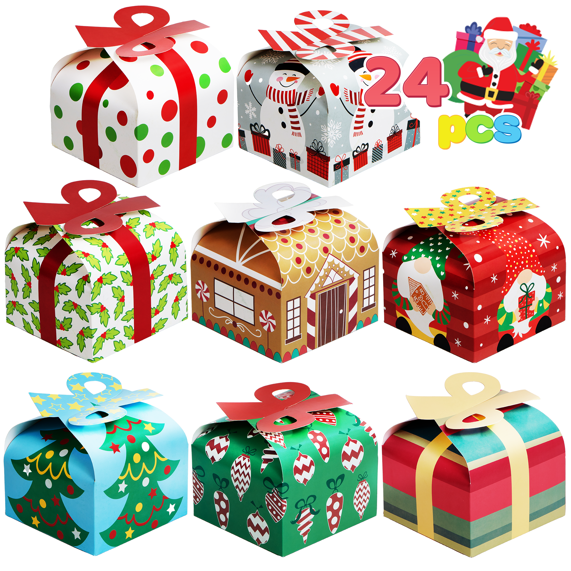 Joyfy 24 Pcs 3D Christmas Goody Gift Boxes with Bow for Holiday Xmas ...