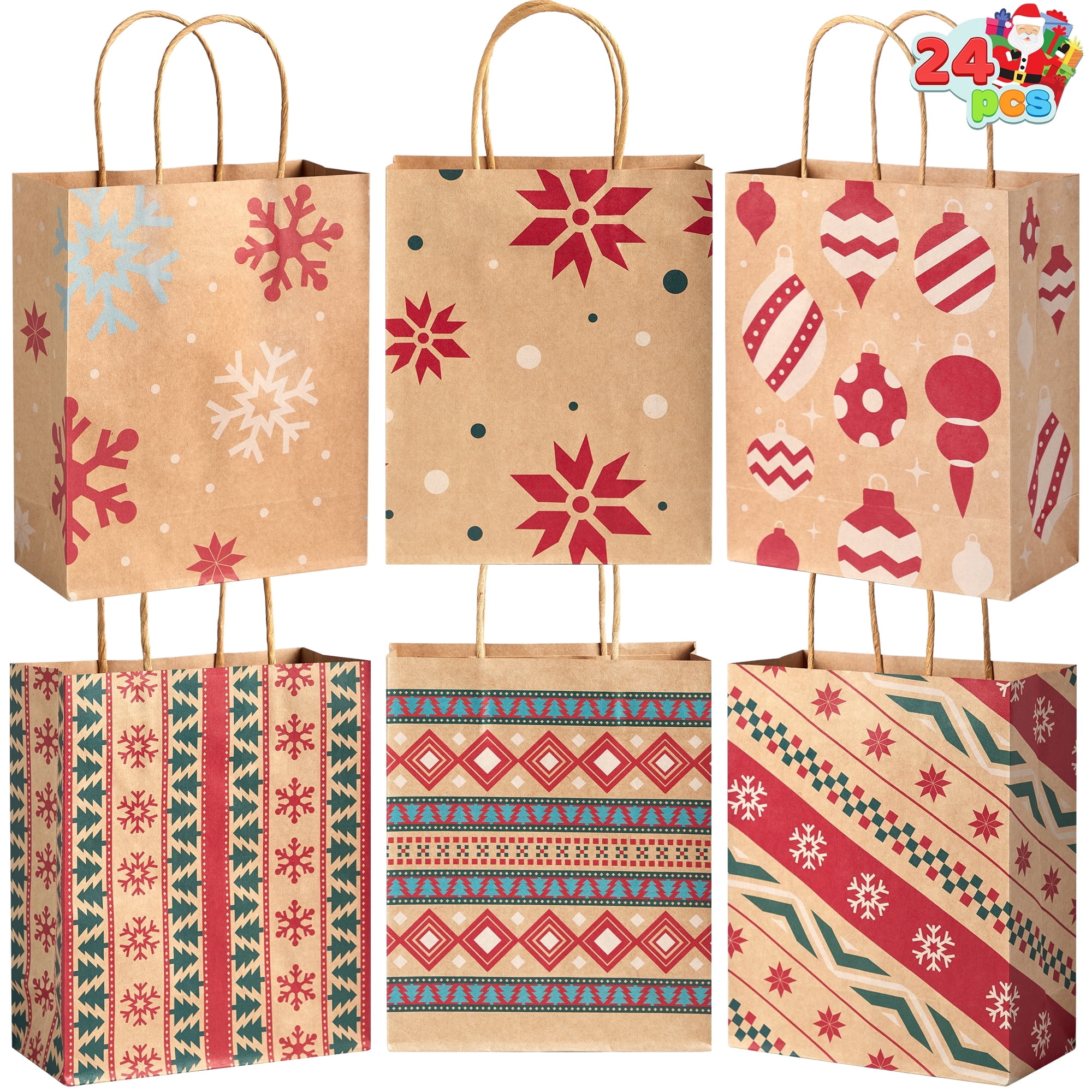 Joyfy 24 Pcs Christmas Kraft Gift Bags With Handle for Holiday Paper ...