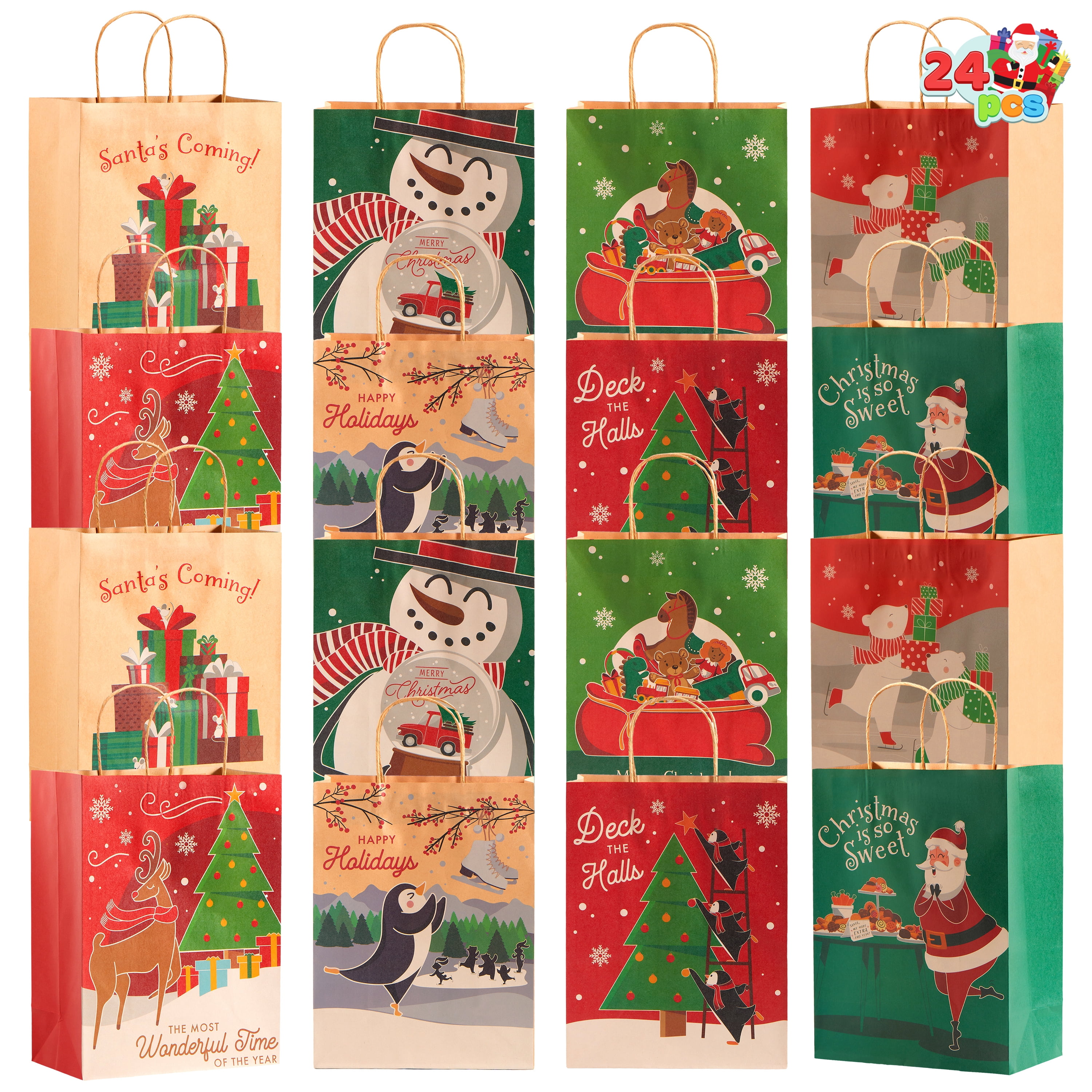 Joyfy 24 Pcs Christmas Kraft Gift Bags with Handles, 8 Assorted ...