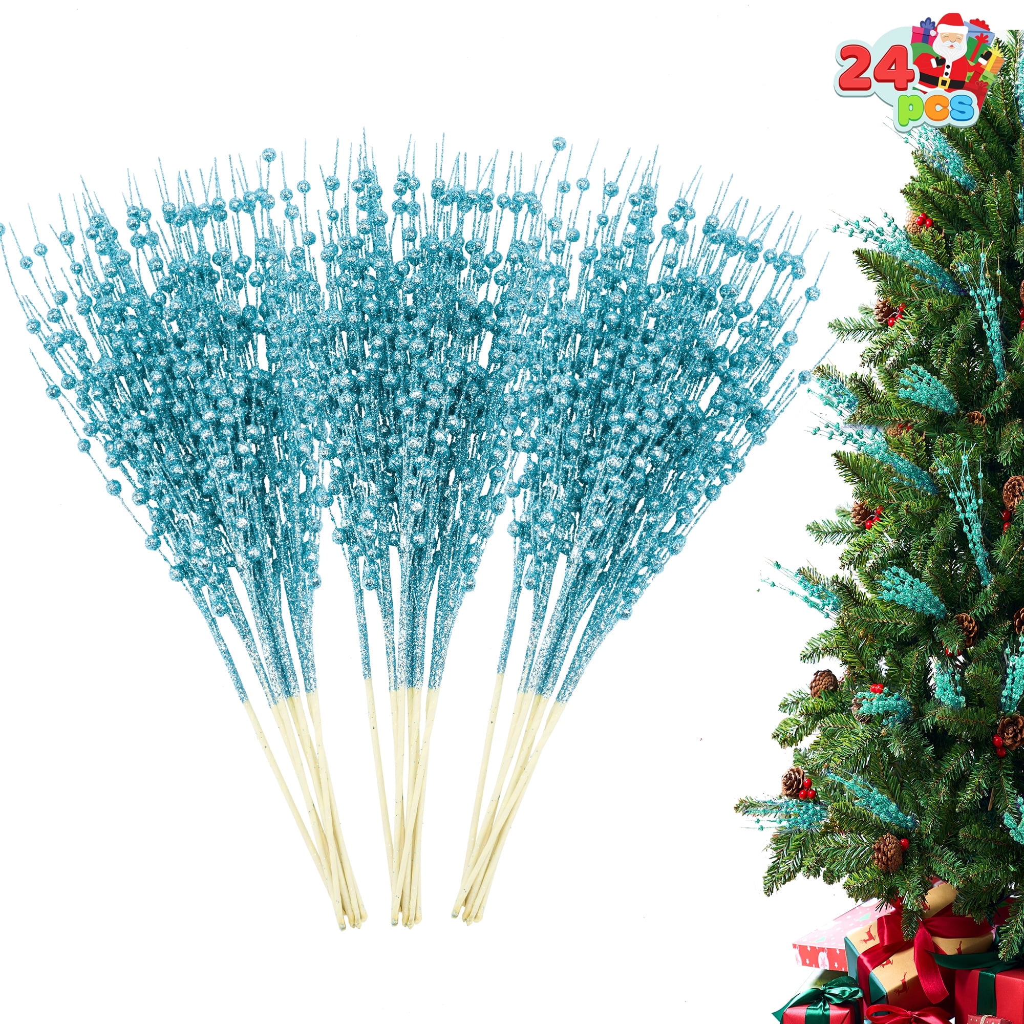 Joyfy 24 Pcs Christmas Tree Berry Stem, 20 Inches Decorative Bead ...
