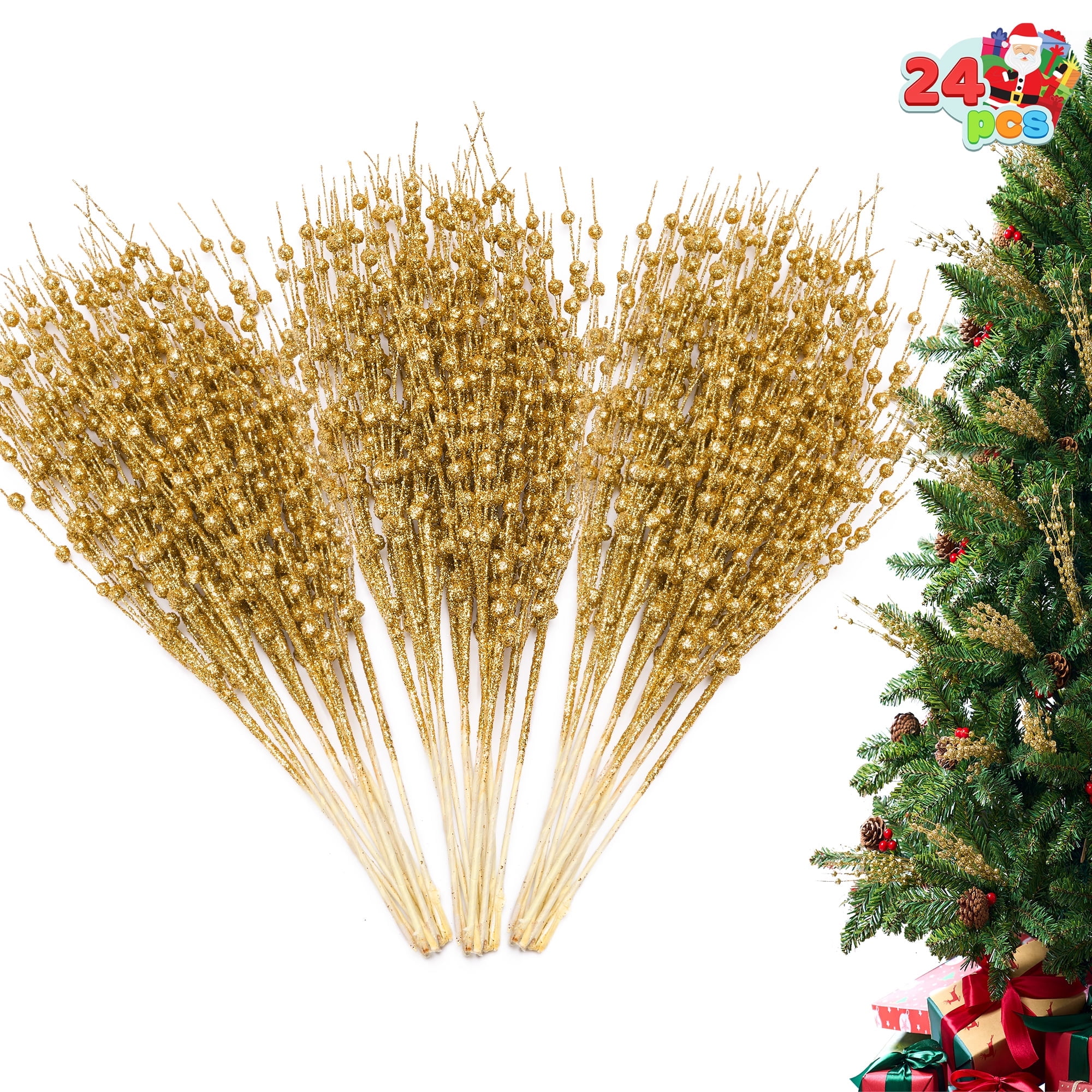 Joyfy 24 Pcs Christmas Tree Berry Stem, 20 Inches Decorative Bead ...