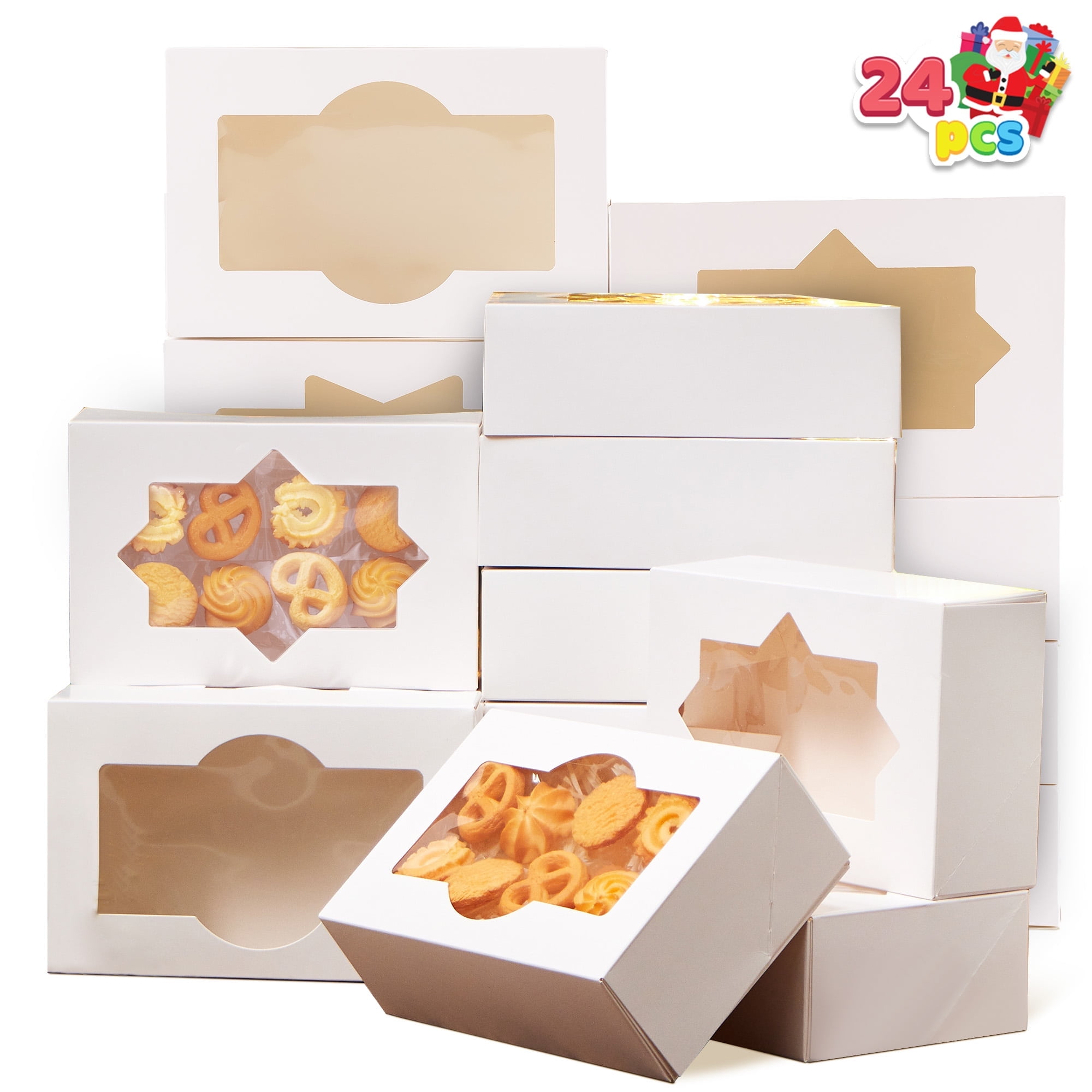 Joyfy 24 Pcs Christmas White Cookie Boxes Bakery Treat Gift Box with ...