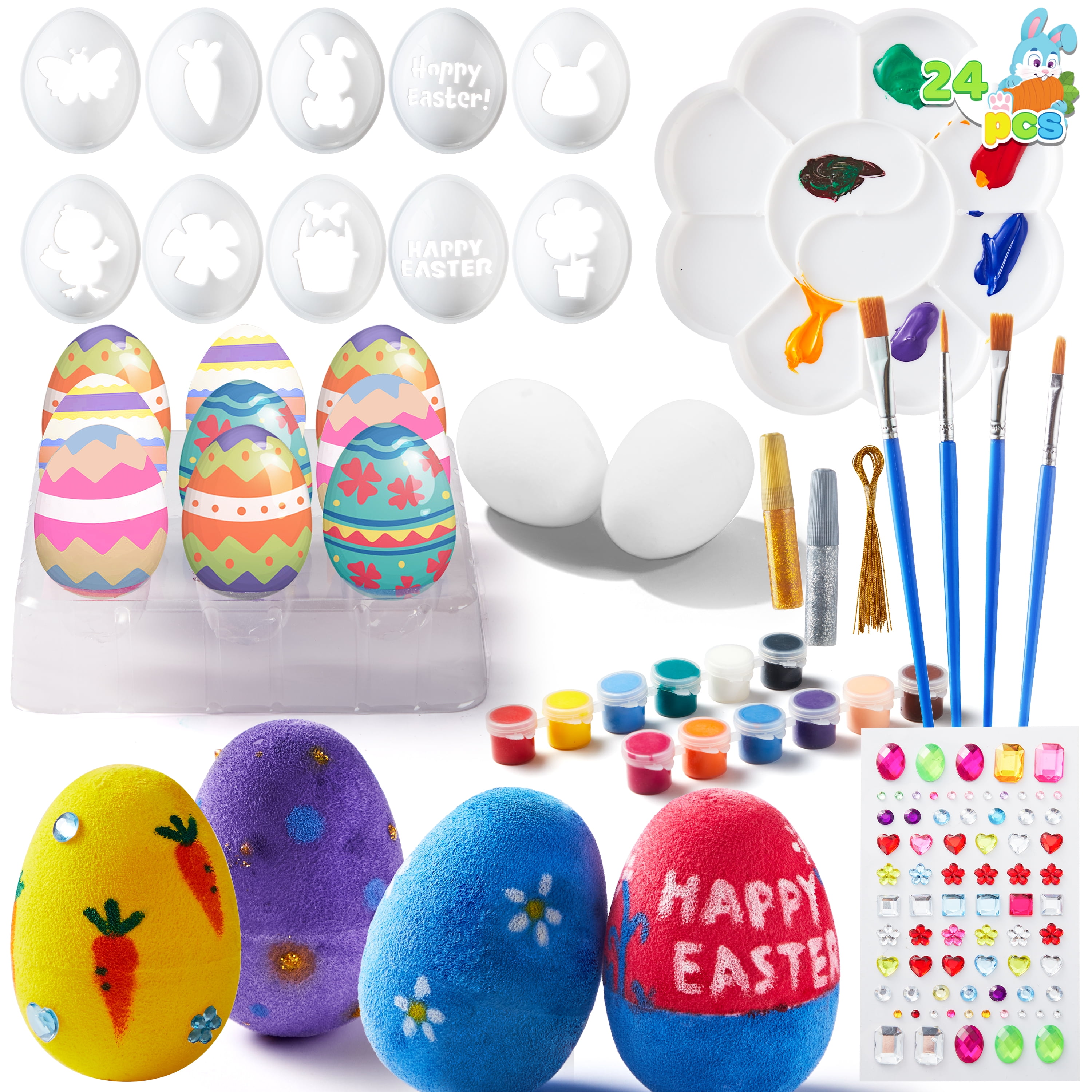 Joyfy 24 Pcs Easter Eggs Painting Kit DIY Easter Egg Decorating Craft ...