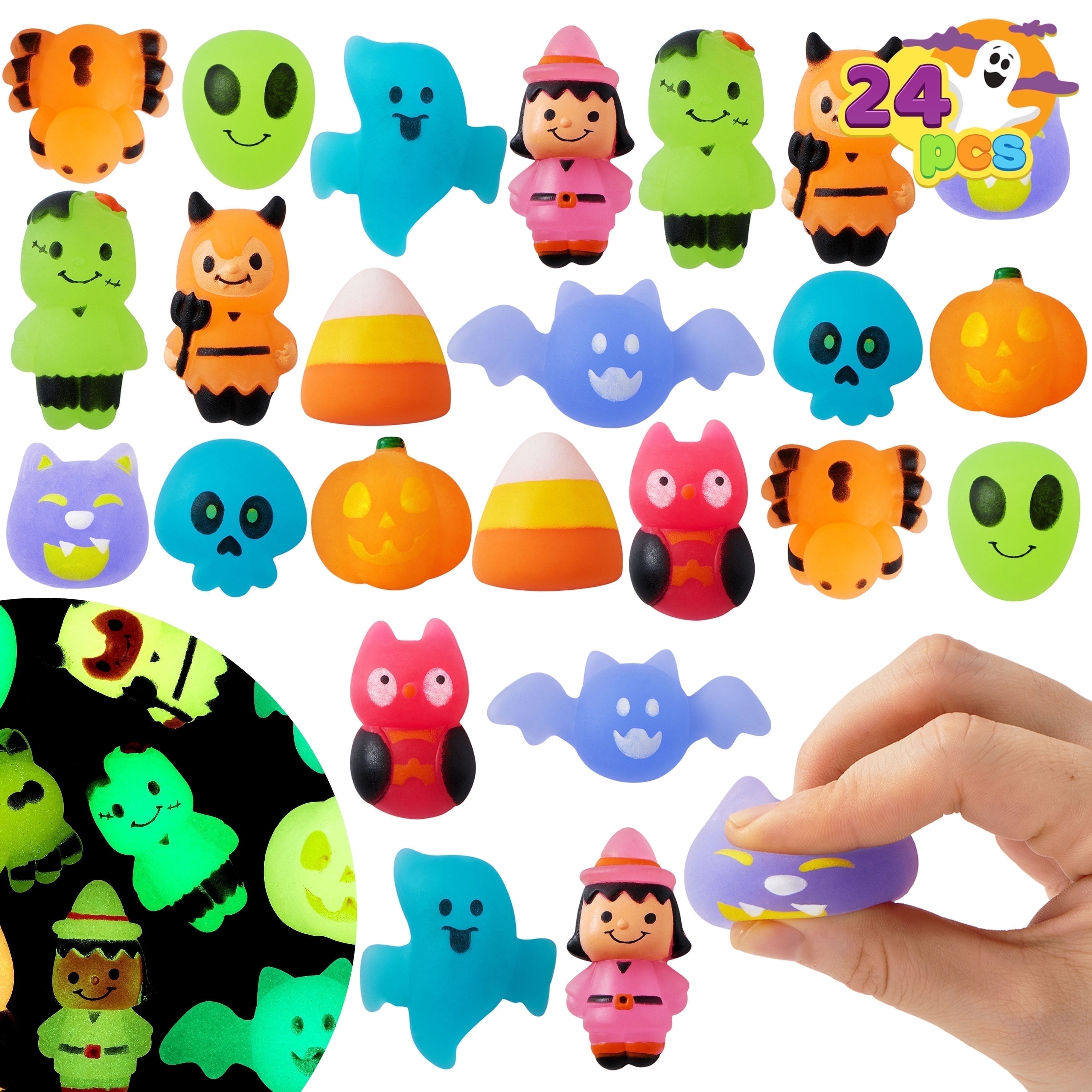 Joyfy 24 Pcs Halloween Mochi Squishy Toys,Glow in The Dark Squishy Toys ...